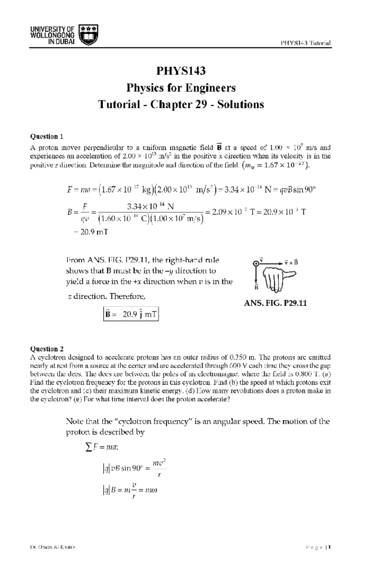 PHYS143 Tutorial 2 chapter 2 solutions - Physics for Engineers - Studocu