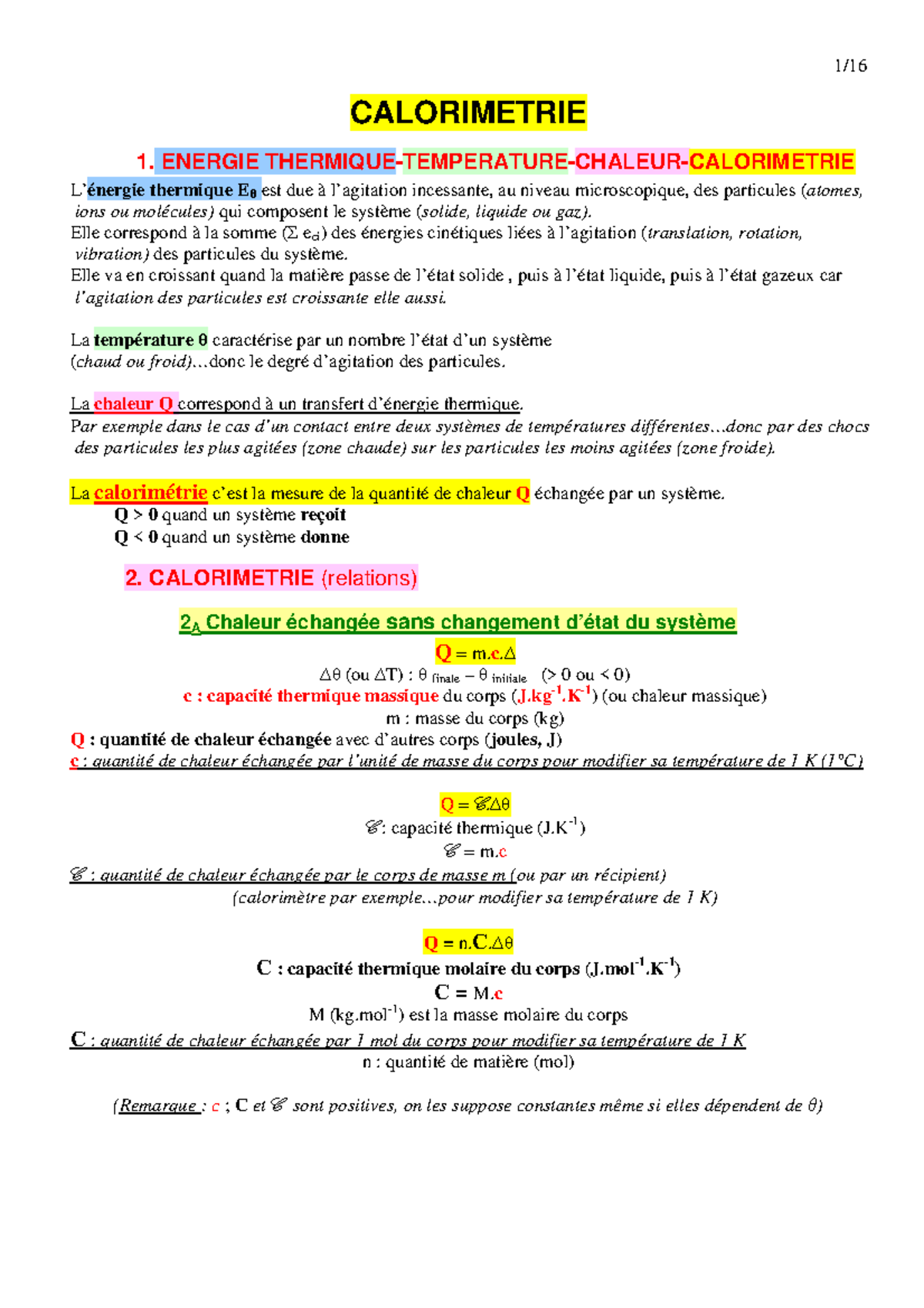 Calorimetrie - uj;;;;;;;;;;;ggddd - CALORIMETRIE 1. ENERGIE - Studocu