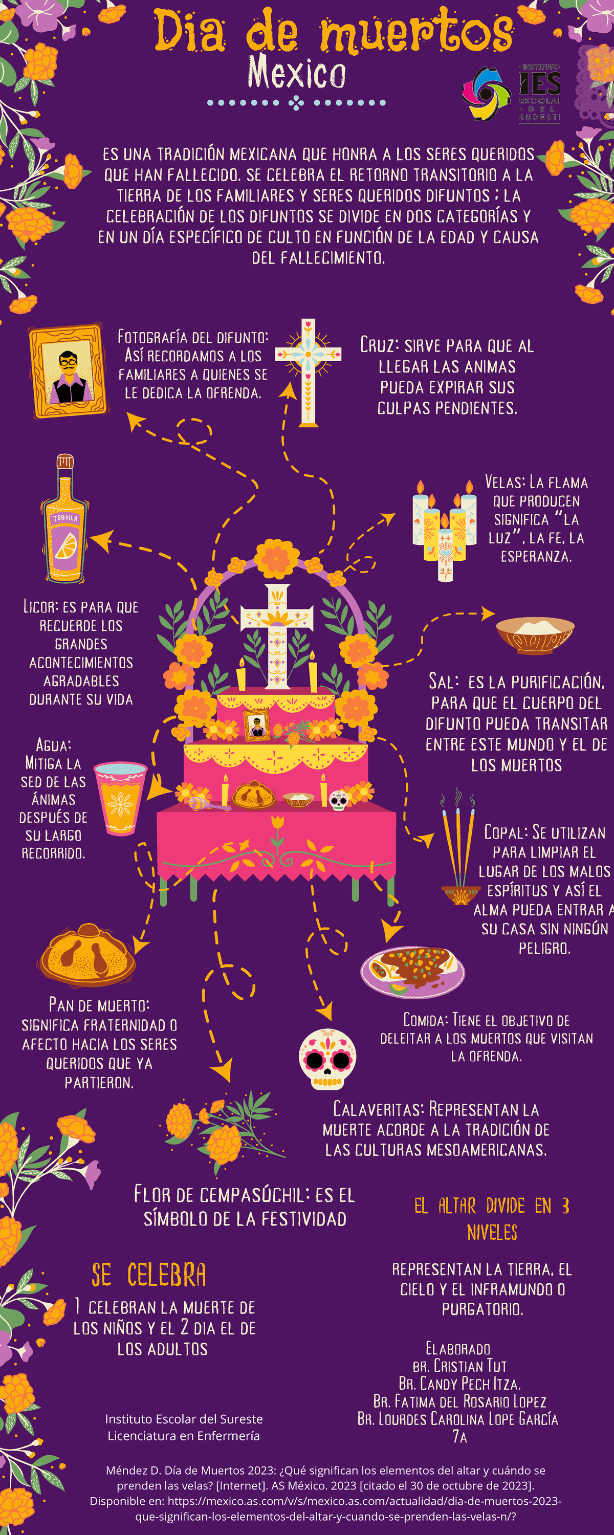 Infografía Día de Muertos Elementos del Altar de Muertos Colorido ...