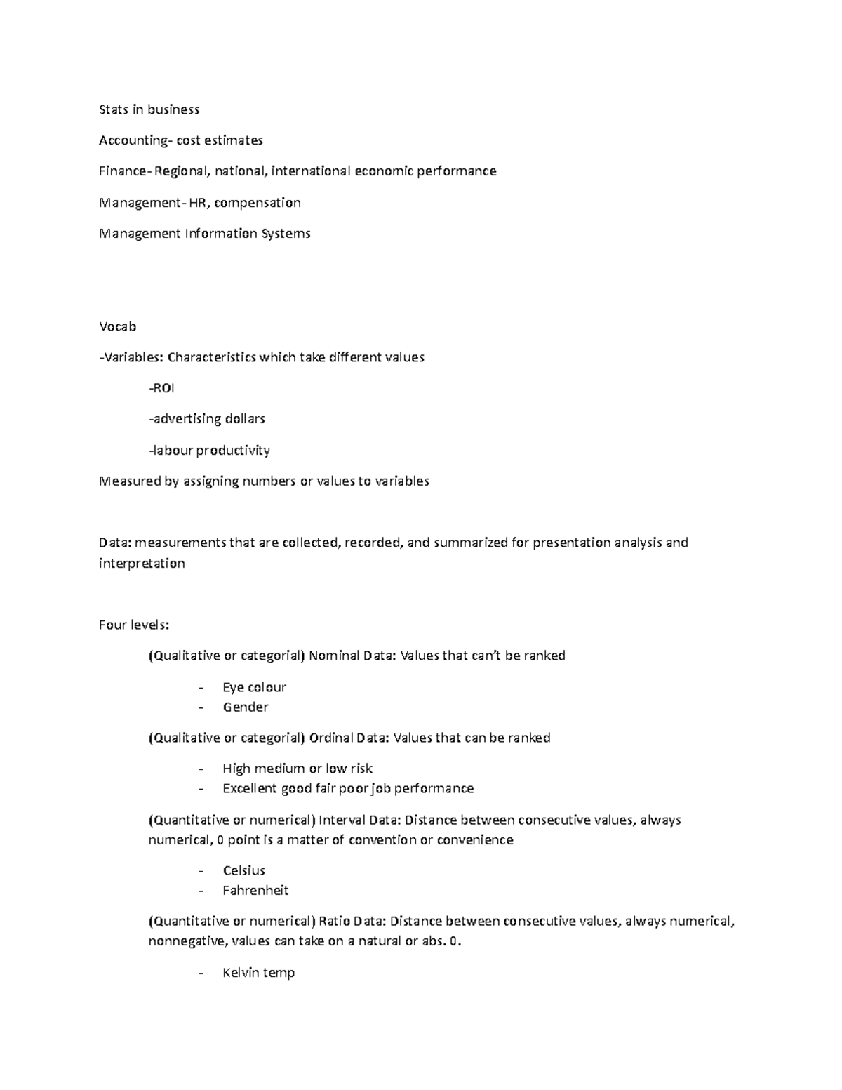 1.1 Notes - efef - Stats in business Accounting- cost estimates Finance ...