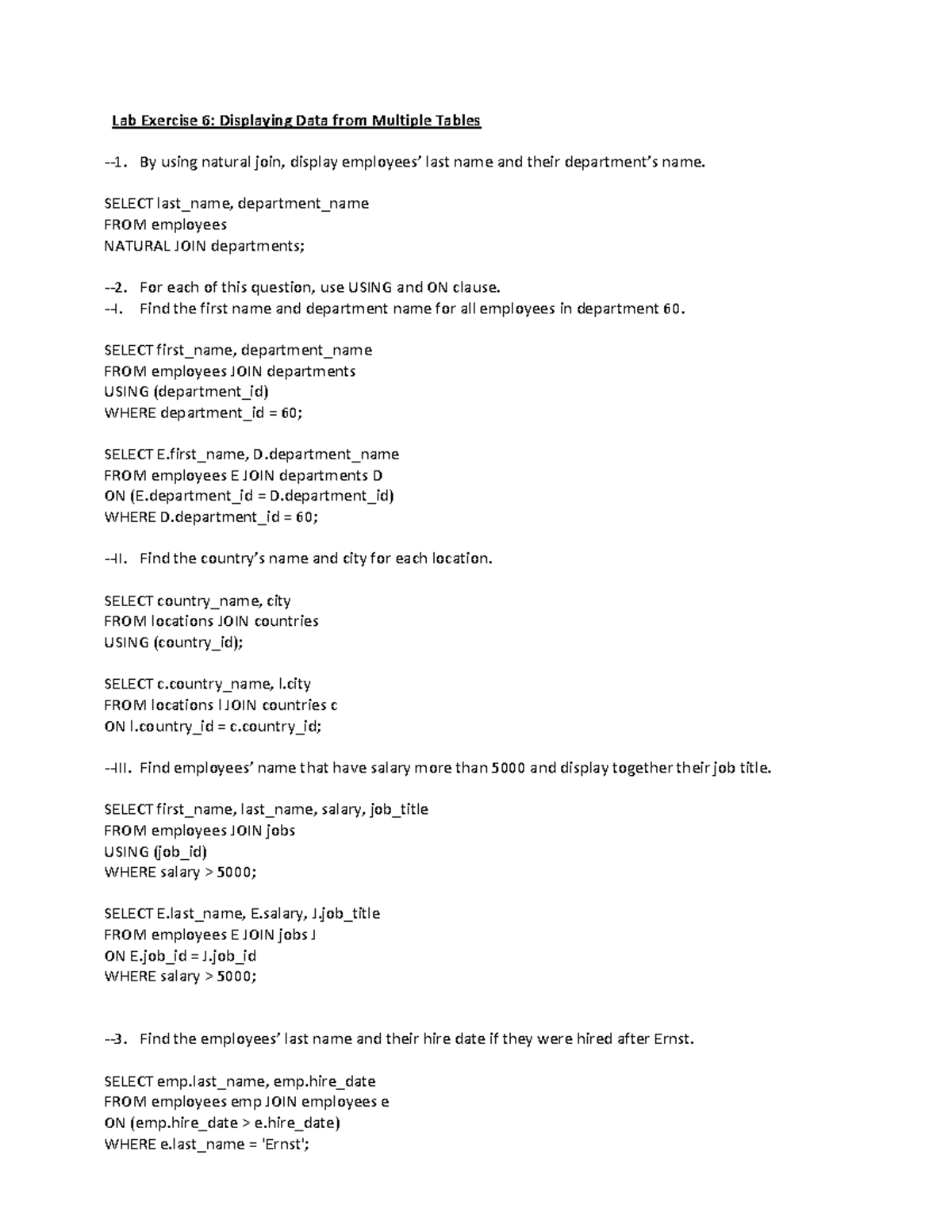 Lab Exercise 6 Set 2 Qna Lab Exercise 6 Displaying Data From Multiple Tables 1 By Using 7808