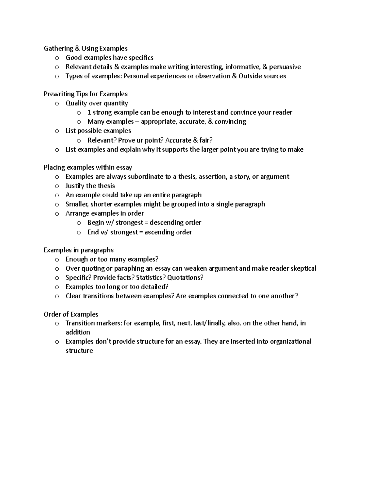 9-15 CW - Lecture notes from class - Gathering & Using Examples o Good ...