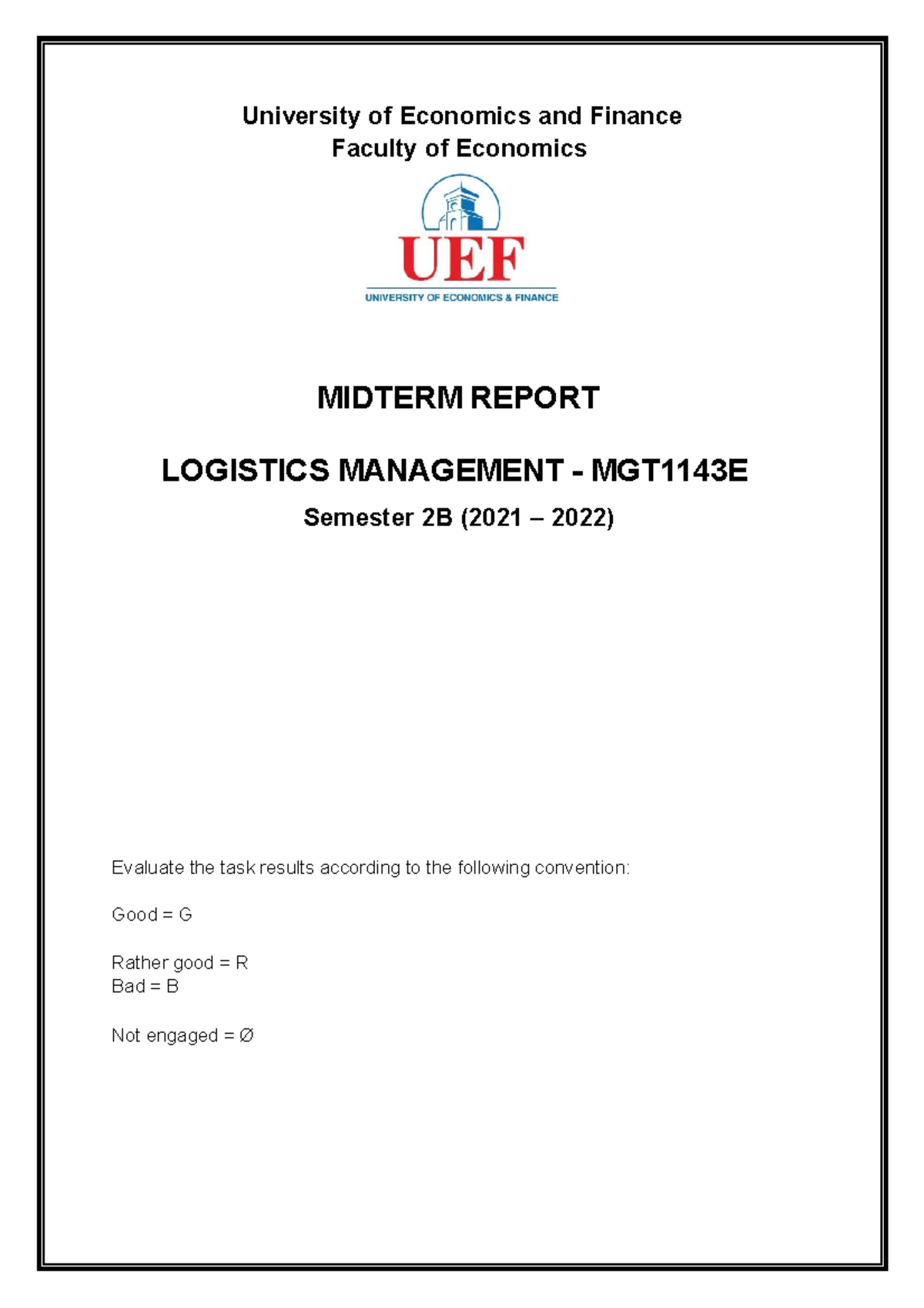 Logistics - Midterm Final Report - University of Economics and Finance Faculty of Economics ...