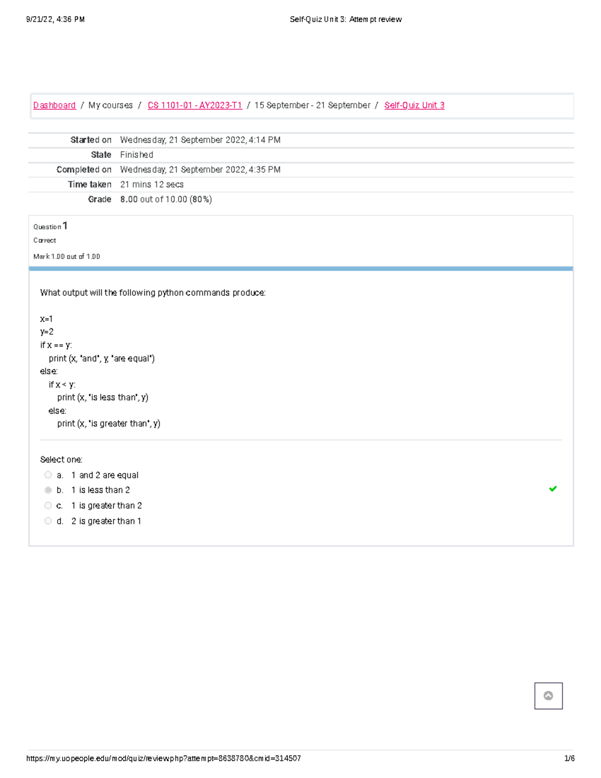 Cs1101unit3ans1 - CS 1101 - Self-Quiz Unit 3 - Attempt 1 - Started on ...