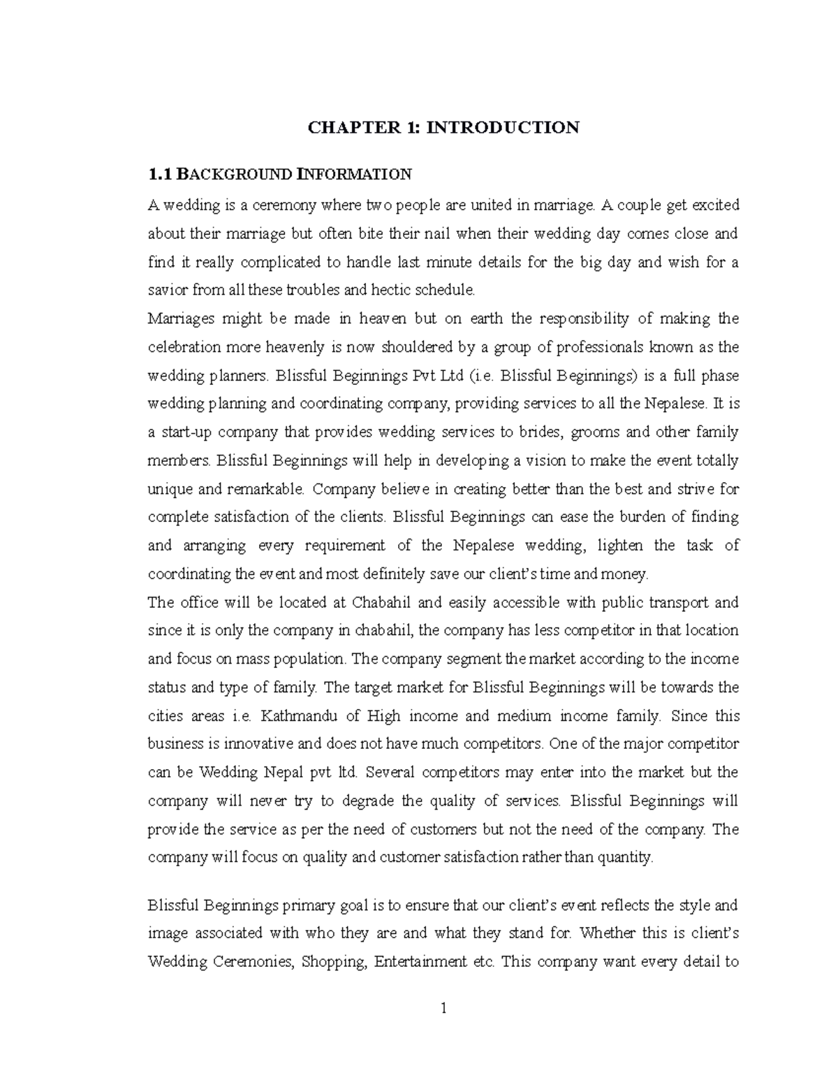 Wedding planner - NOtes - CHAPTER 1: INTRODUCTION 1 BACKGROUND ...