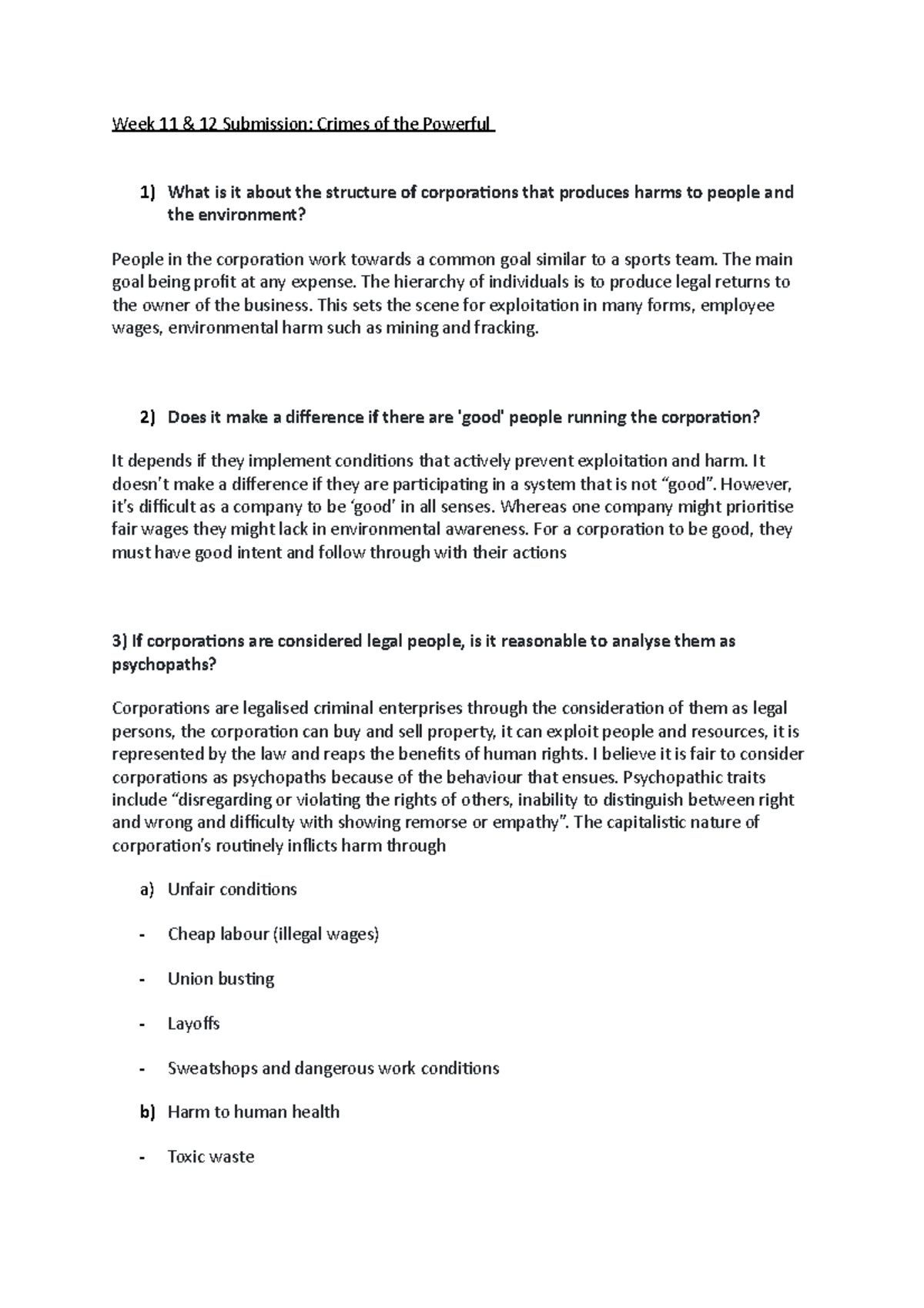 "The Corporation" Activity - Week 11 & 12 Submission: Crimes of the ...