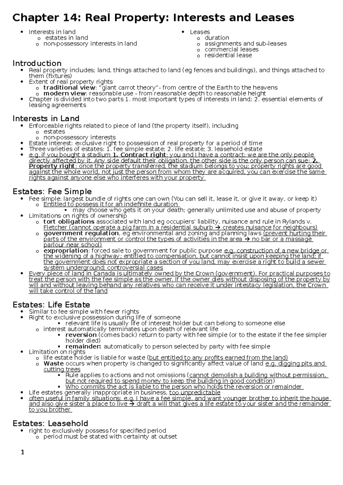 Chapter 14 - Chapter 14: Real Property: Interests and Leases Interests ...