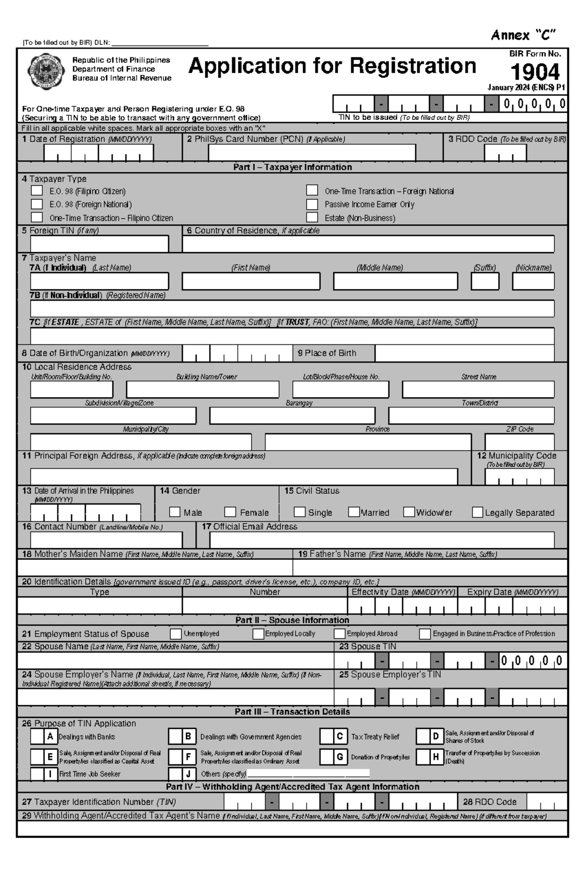 BIR-Form-No.-1904-Jan.-2024-ENCS NEW - (To be filled out by BIR) DLN