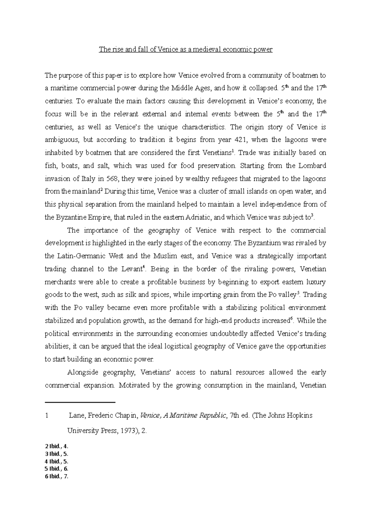 SIE008 final exam essay on the Republic of Venice as an economic power ...