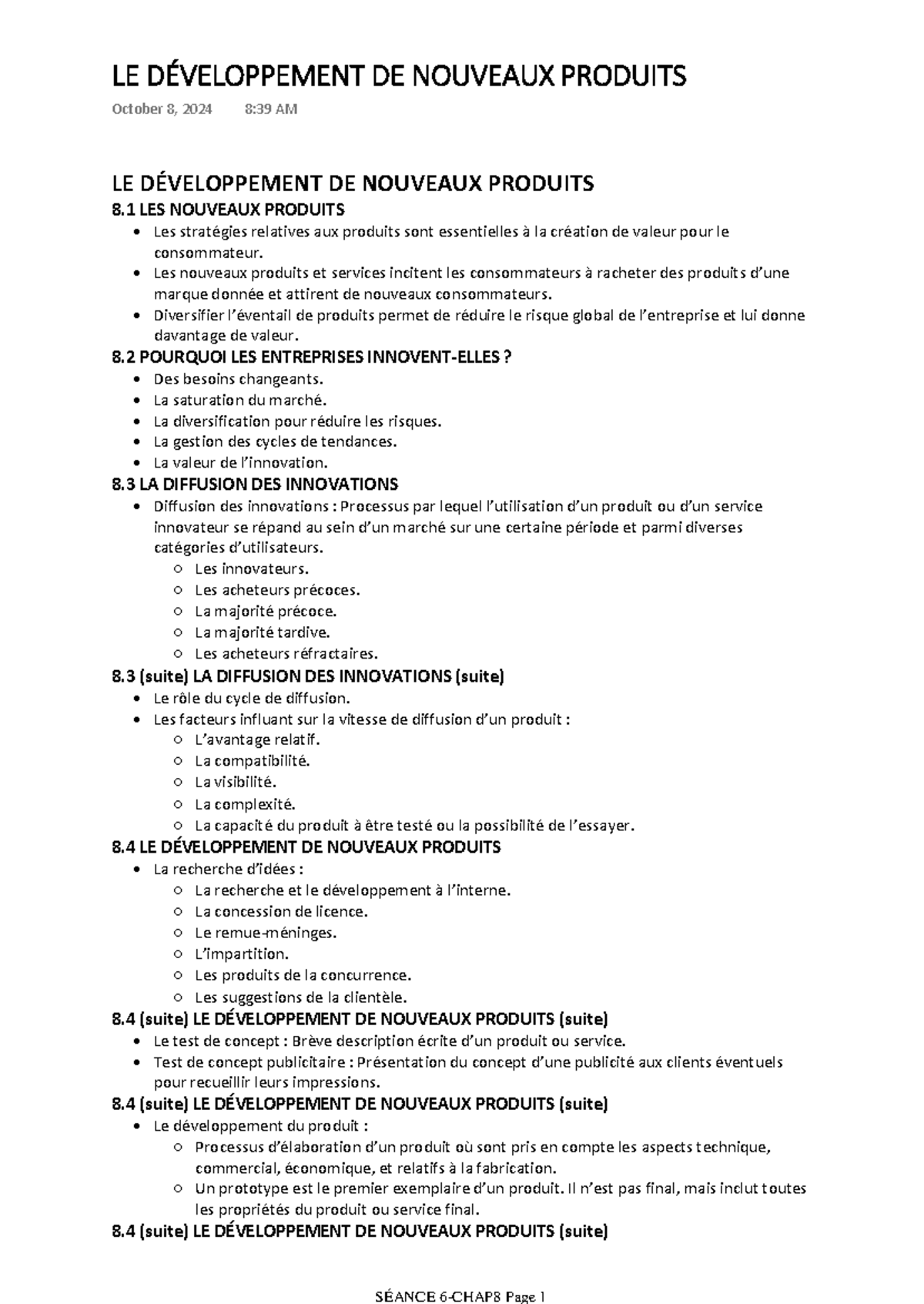 Séance 6-CHAP8 - Notes de cours - LE DÉVELOPPEMENT DE NOUVEAUX PRODUITS ...