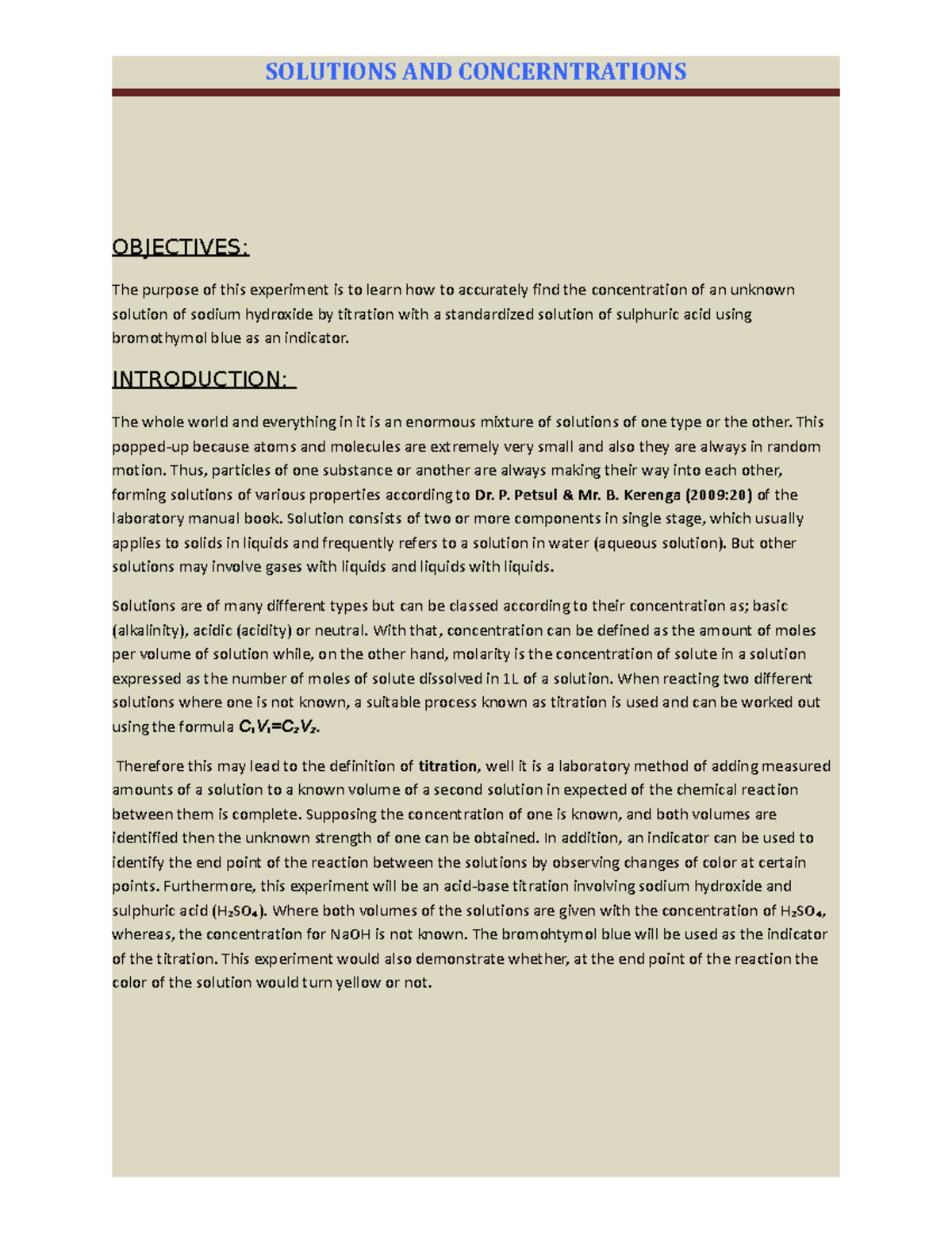 Solutions AND Concerntrations - SOLUTIONS AND CONCERNTRATIONS ...