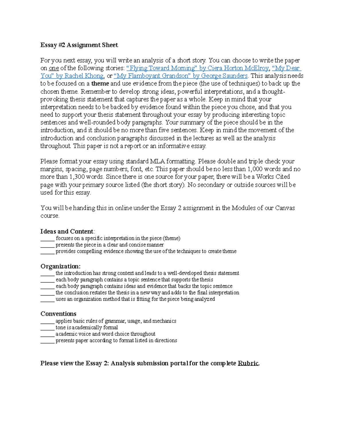 Analysis Essay Directions - Essay #2 Assignment Sheet For you next ...