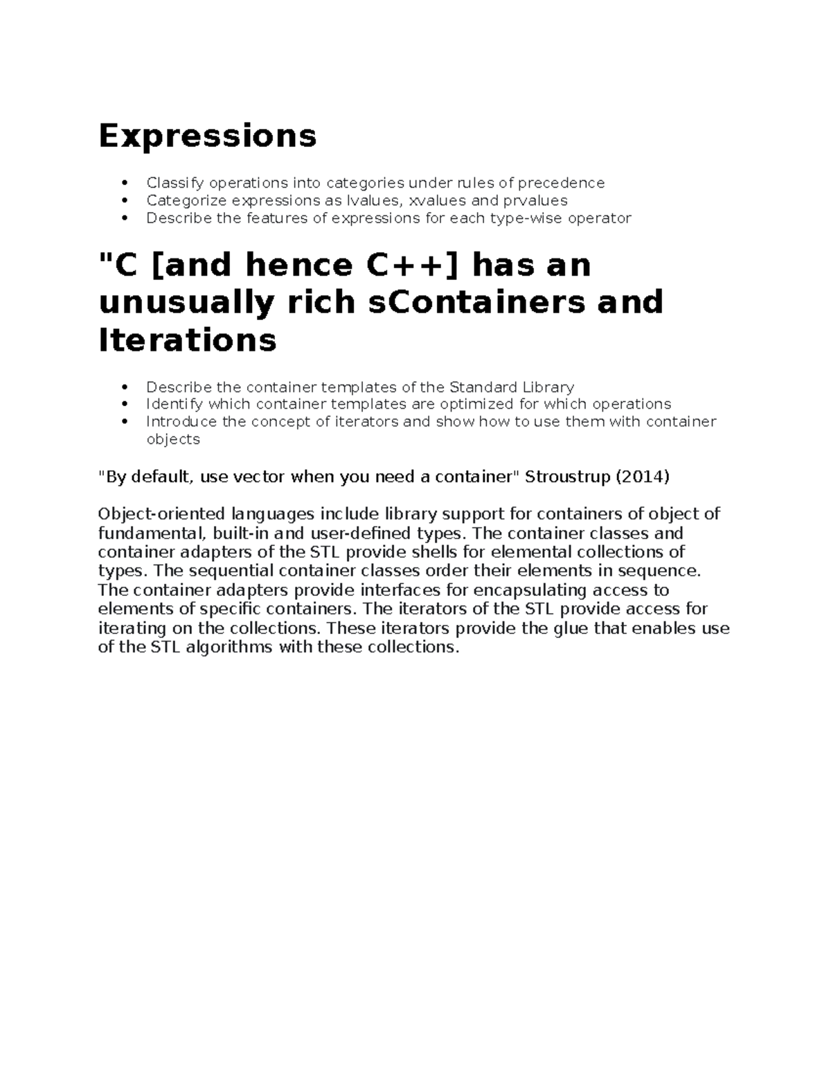 Containers and Iteration - Expressions Classify operations into categories under rules of - Studocu