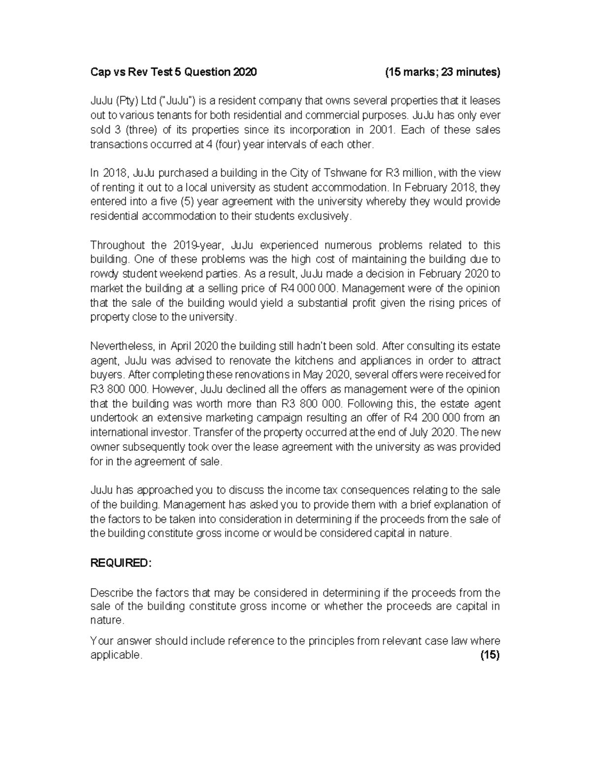 Cap vs Rev Test 5 2020 Question - Cap vs Rev Test 5 Question 2020 (15 ...