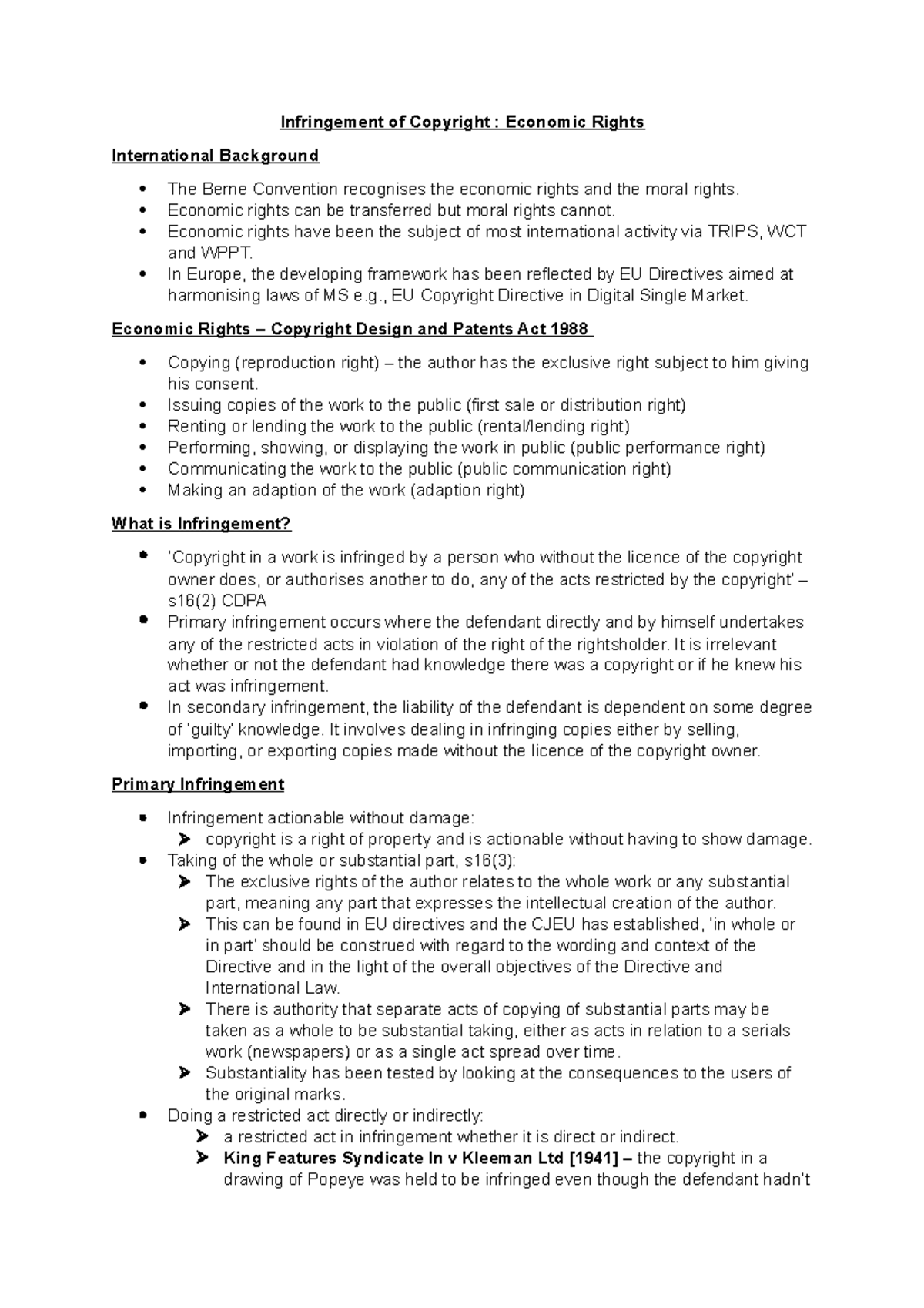 Infringement of copyrights - economic rights - Infringement of ...