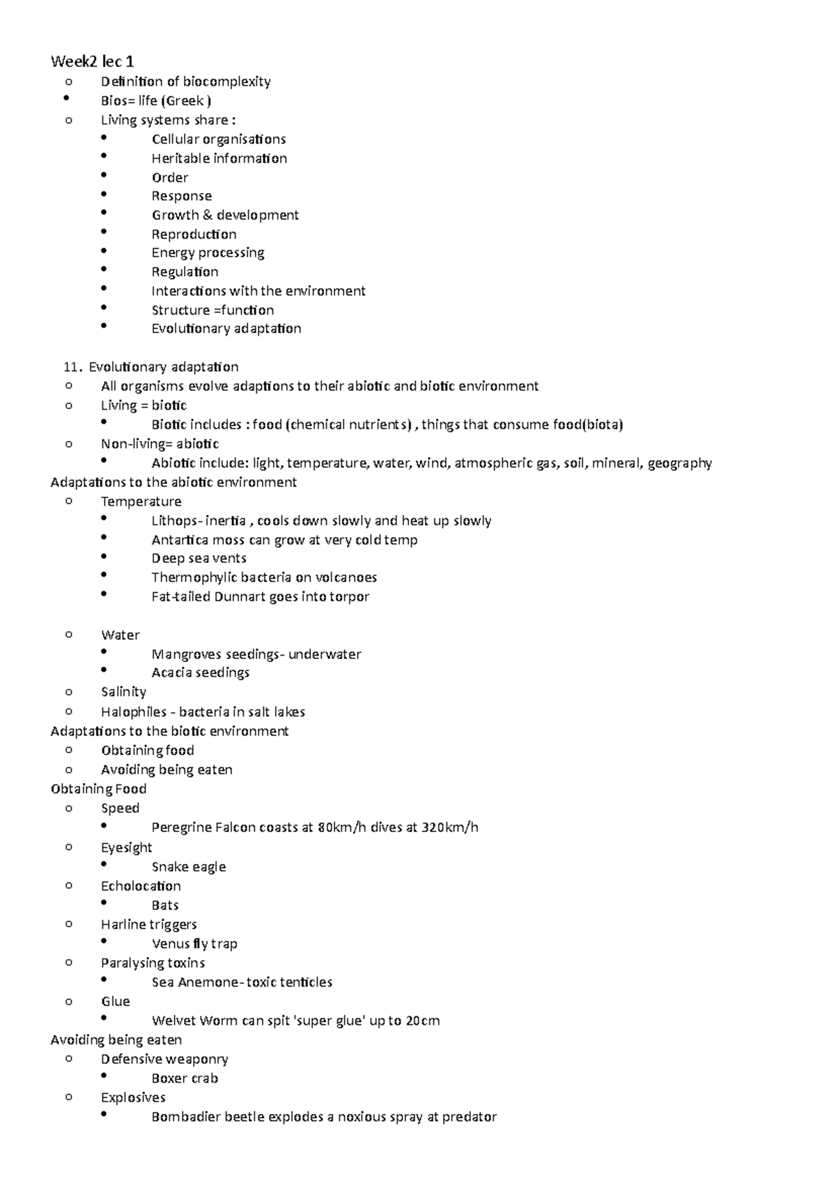 Biocom lec notes - lecture summary - Week2 lec 1 o Definition of ...