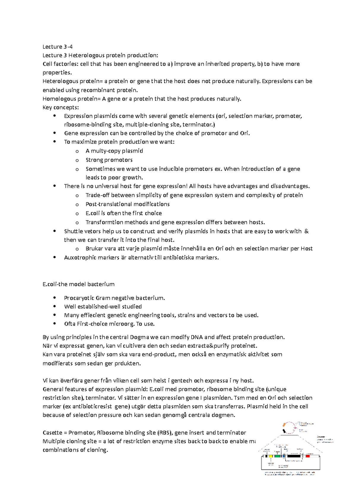 Lecture 3 4 Genetech Genteknik Lecture 3 Lecture 3 Heterologous Protein Production Cell
