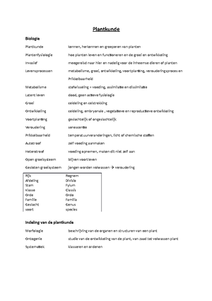 Plantkunde samenvatting - PLANTKUNDE 1. Inleiding op het ...