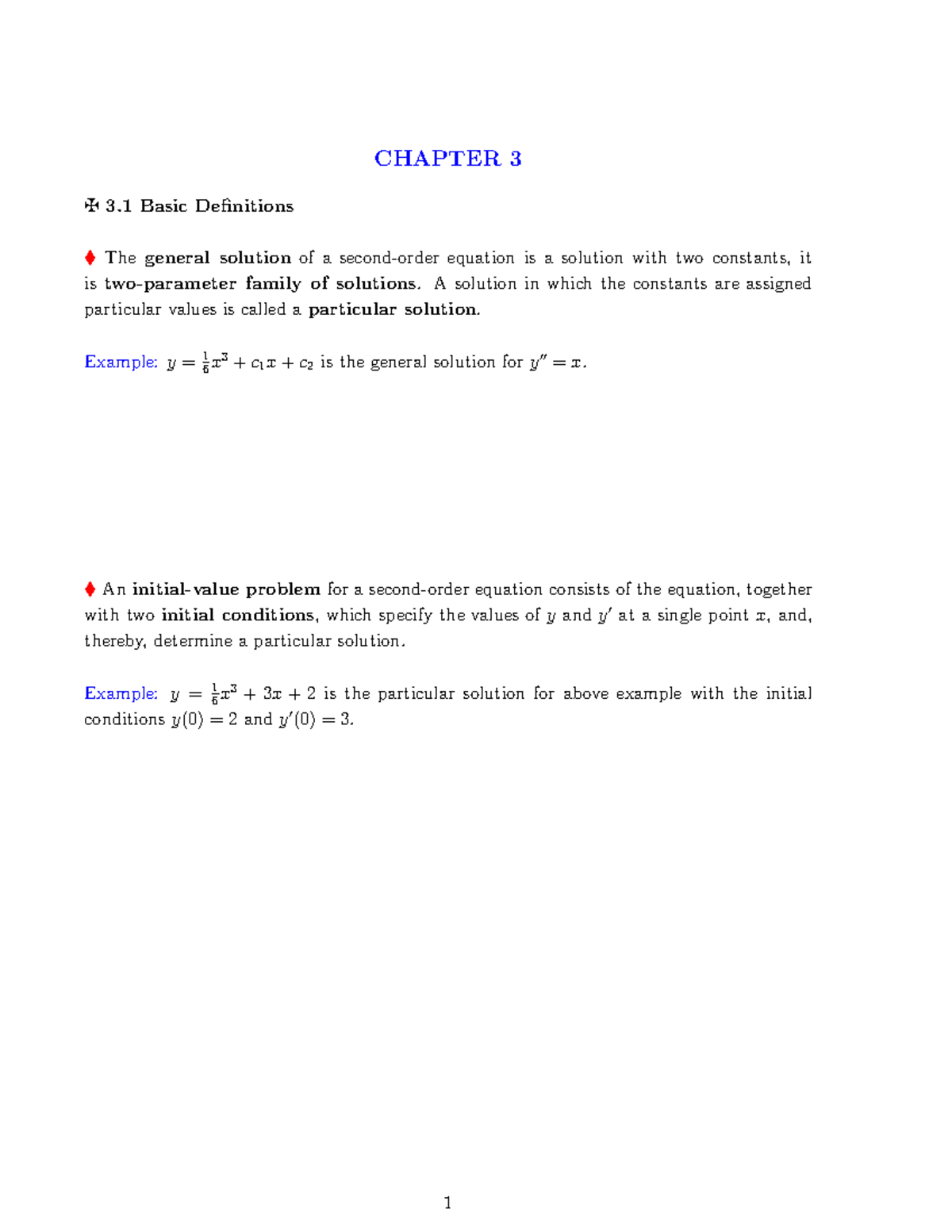 MATH 1005 notes - Week 4 - CHAPTER 3 z 3 Basic Definitions The general ...
