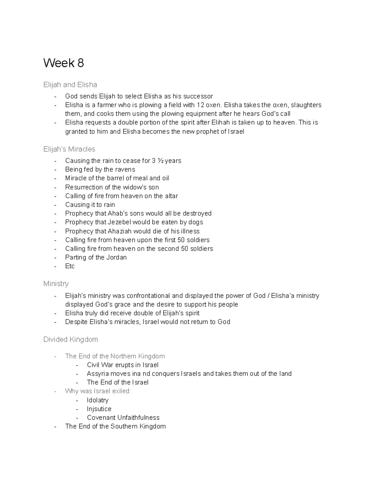 Week 8 Lecture Notes From Week 8 Professor Matthew Bovard Week 8 Elijah And Elisha God