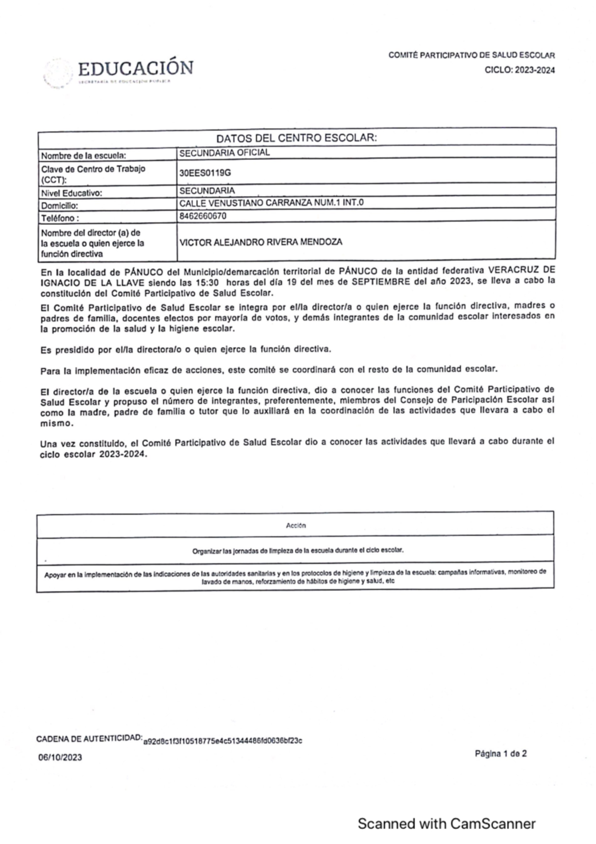 Acta de Instalacion del Comité de Salud - COMITÉ PARTICIPATIVO DE SALUD ...