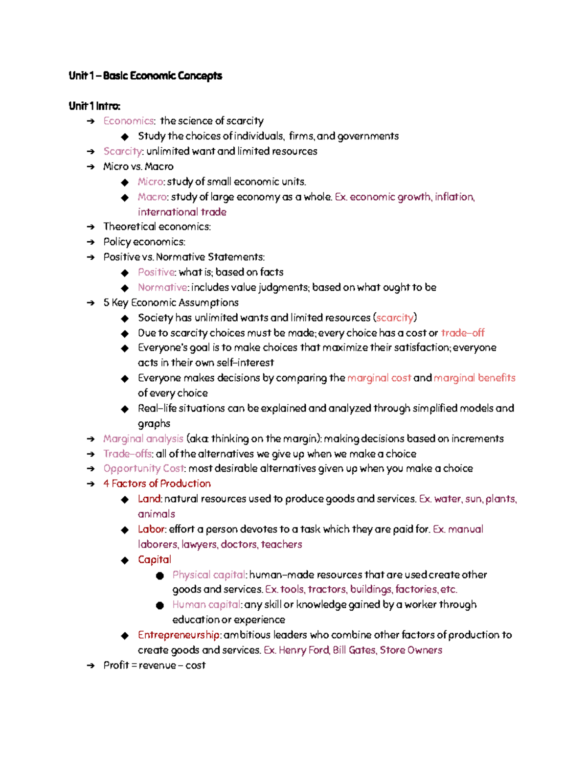 Unit 1 Macroeconomics - Unit 1 - Basic Economic Concepts Unit 1 Intro ...