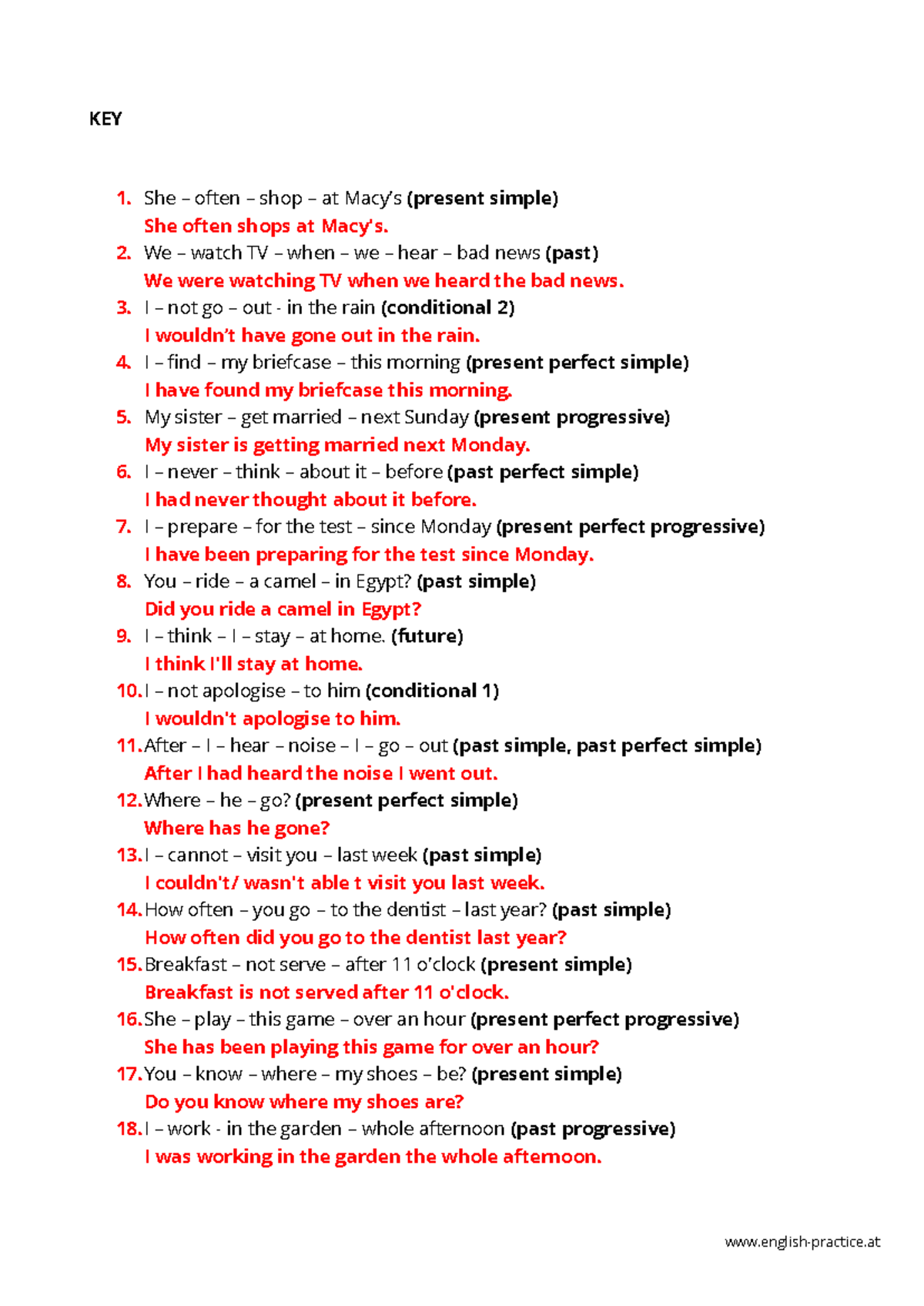 2-all-tenses-sentence-building & key - english-practice KEY She – often ...