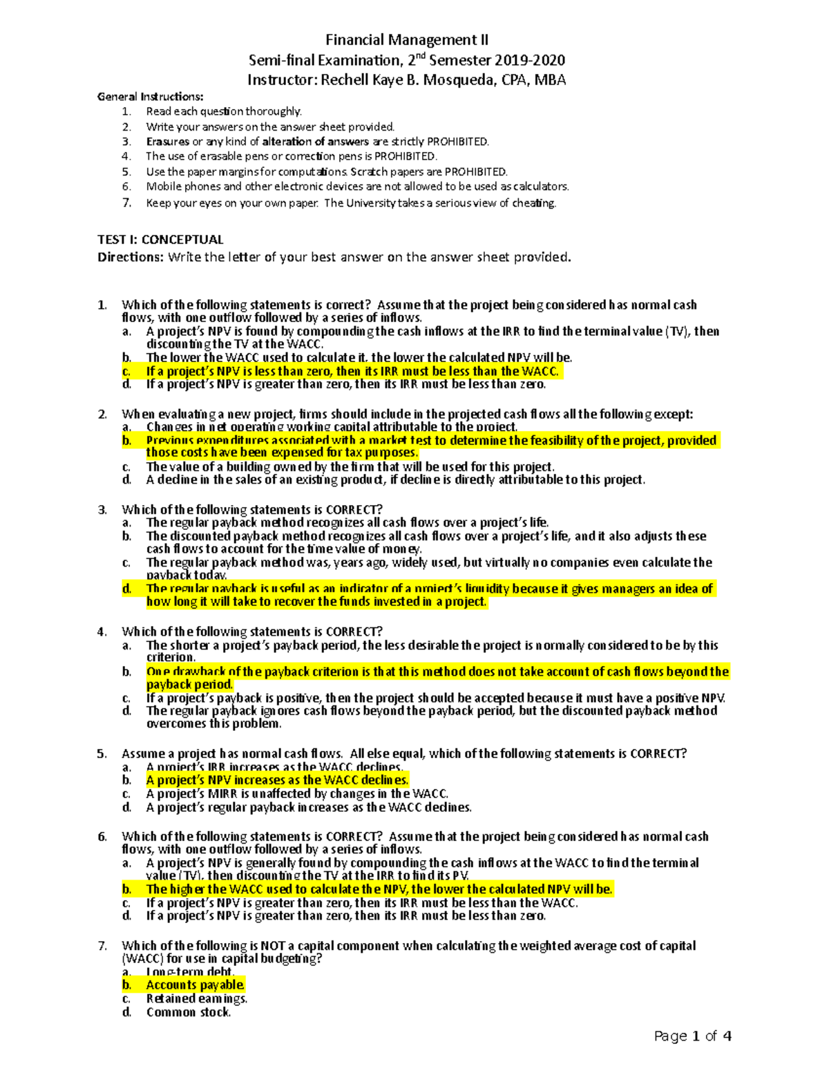 Exam 2020, questions and answers - Financial Management II Semi-final ...