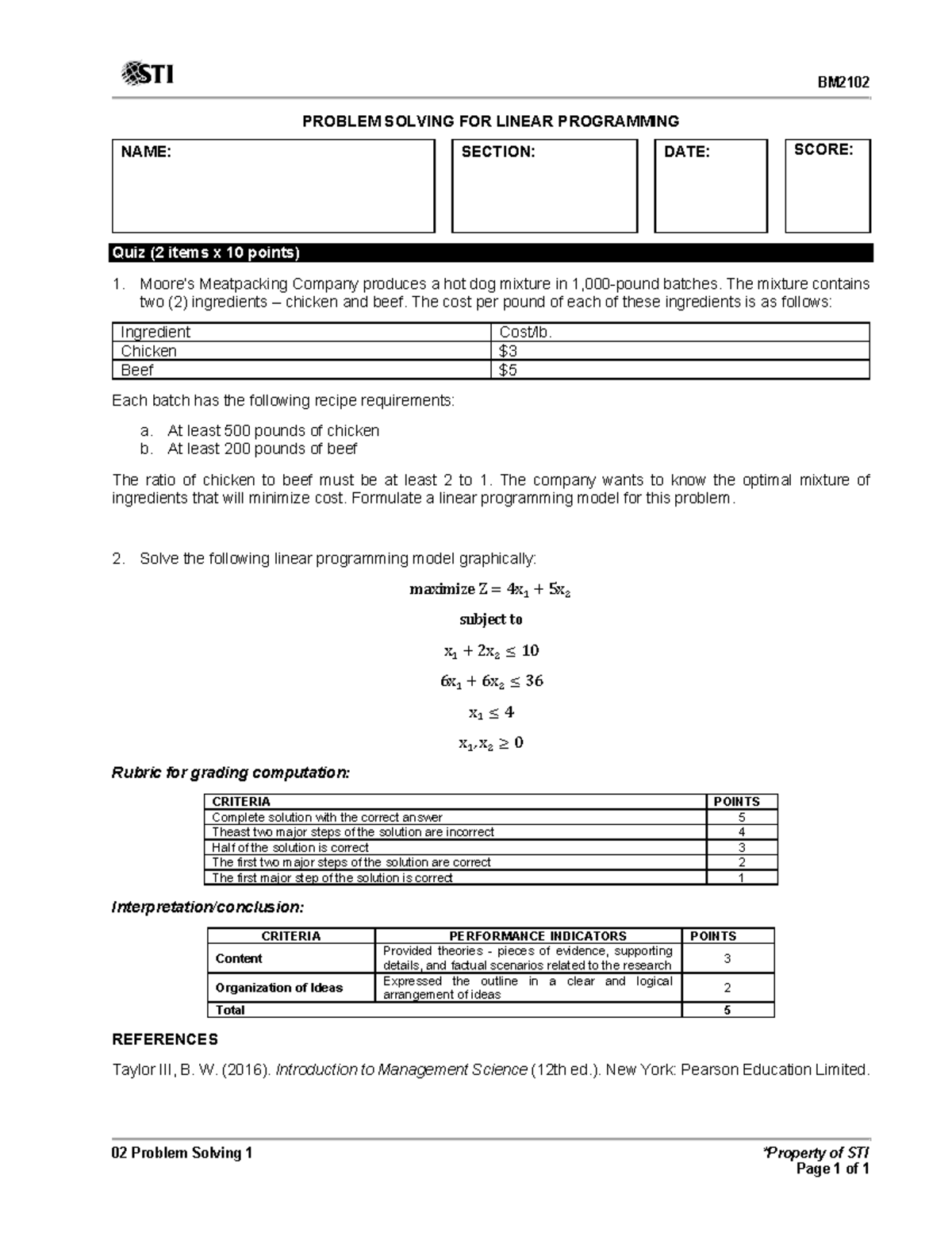 02 Problem Solving 1 - BM 02 Problem Solving 1 *Property of STI Page 1 ...