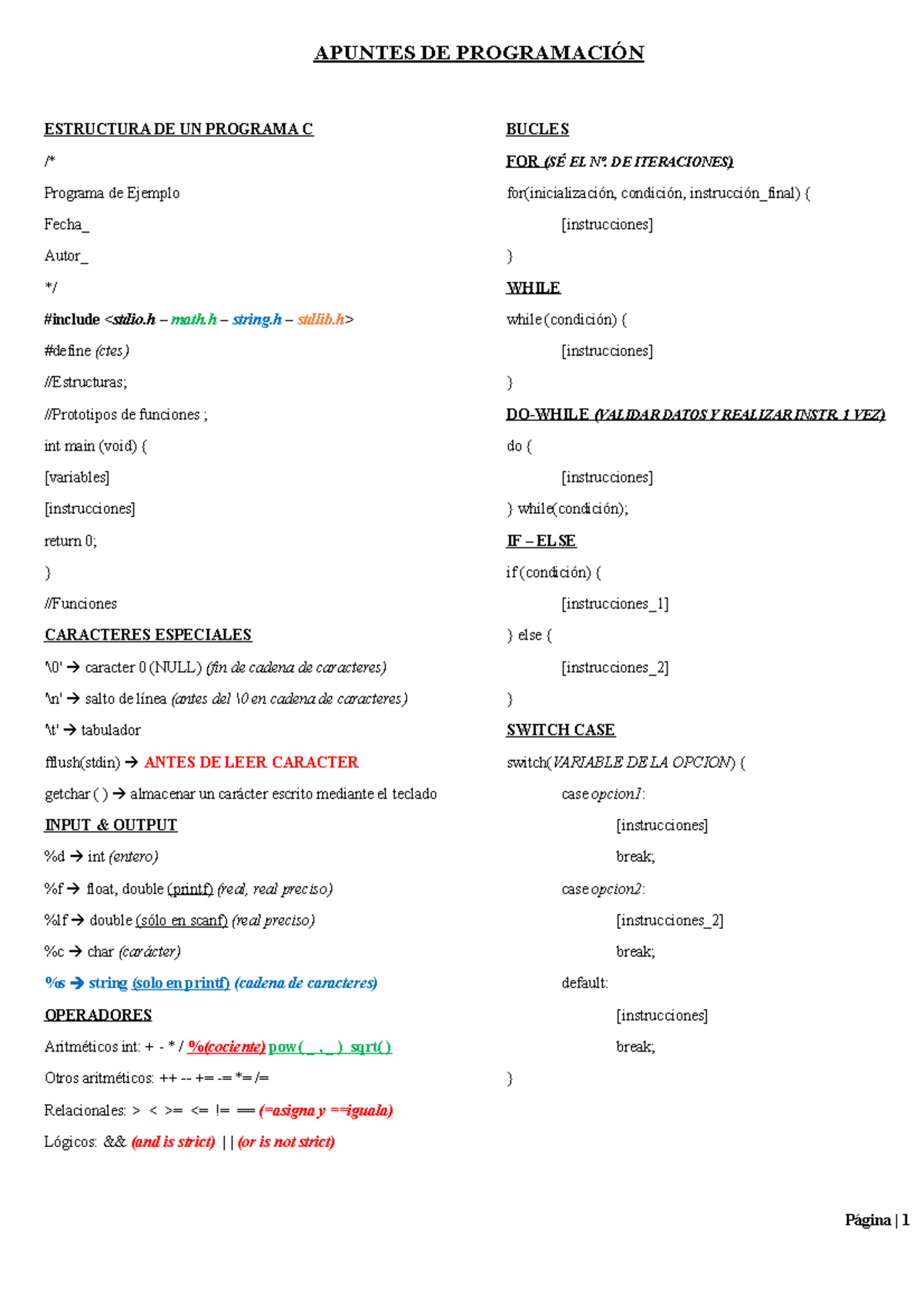 Apuntes Programación - ESTRUCTURA DE UN PROGRAMA C /* Programa de ...