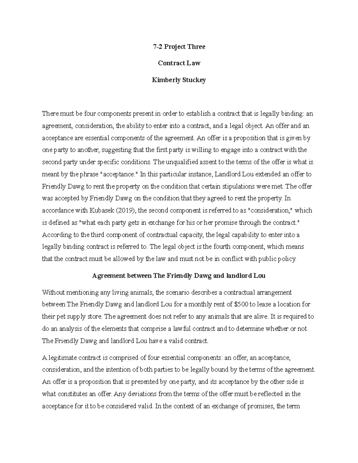 7-2 Contract Law-Bus Law206 - 7-2 Project Three Contract Law Kimberly ...