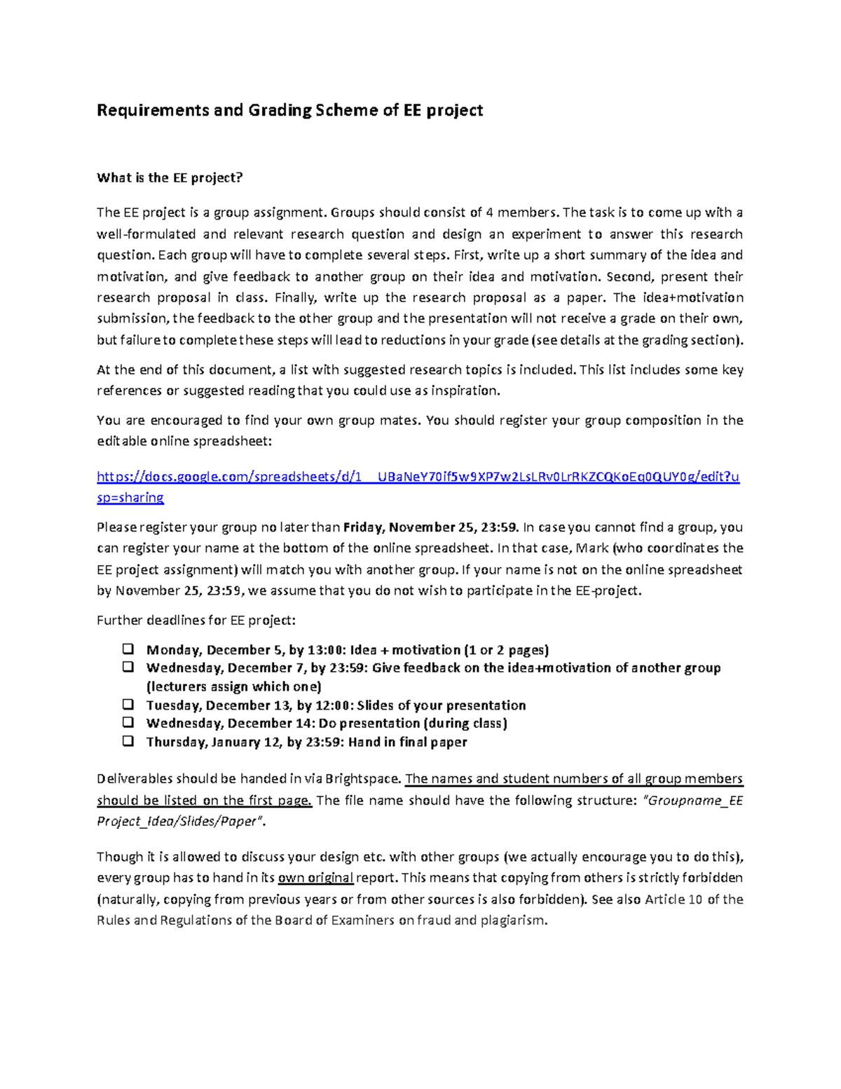 Requirements and Grading Scheme of EE project 2022 2023 to Brightspace ...