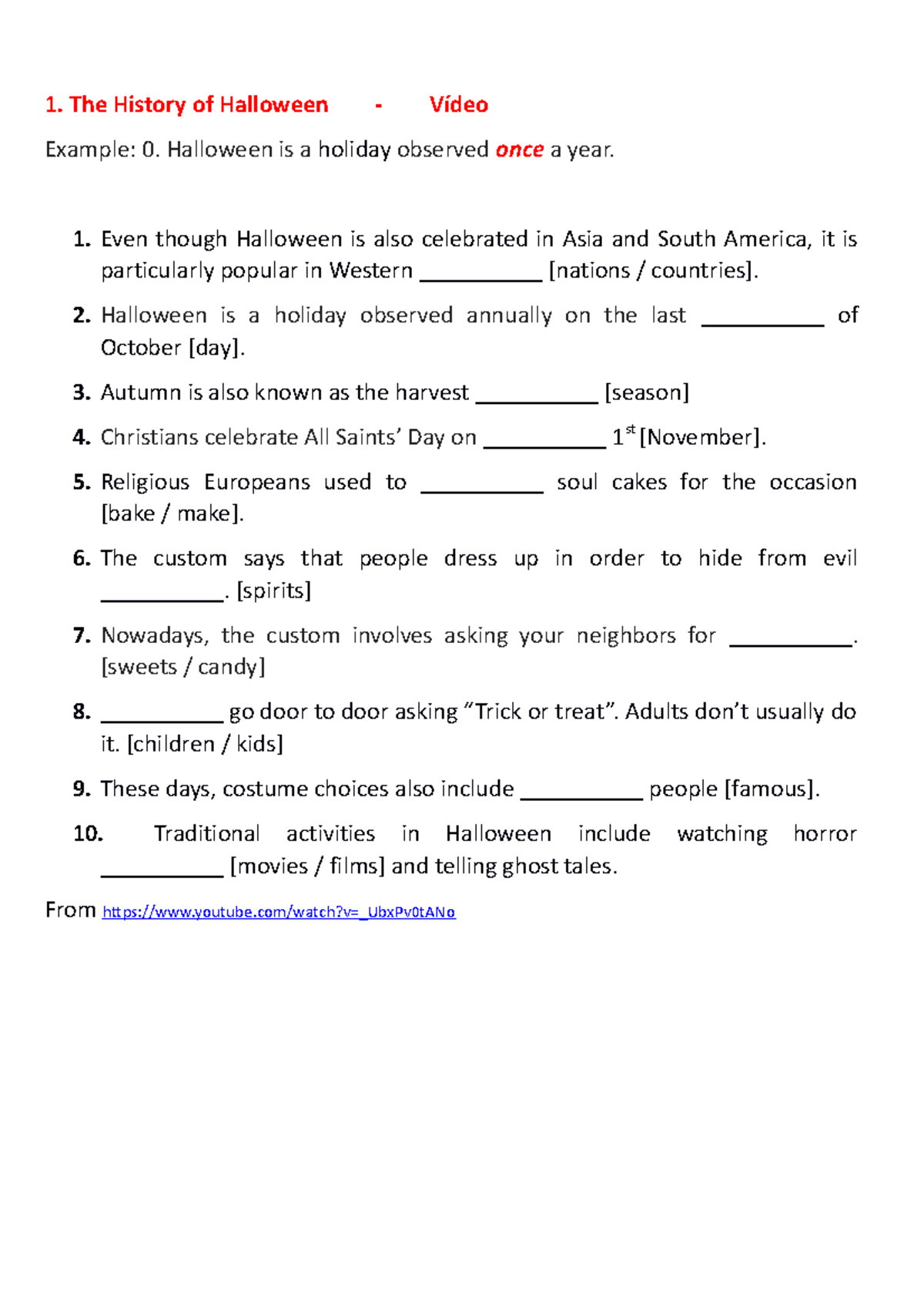 B1-Halloween-Key - LISENTING - The History of Halloween - Vídeo Example ...