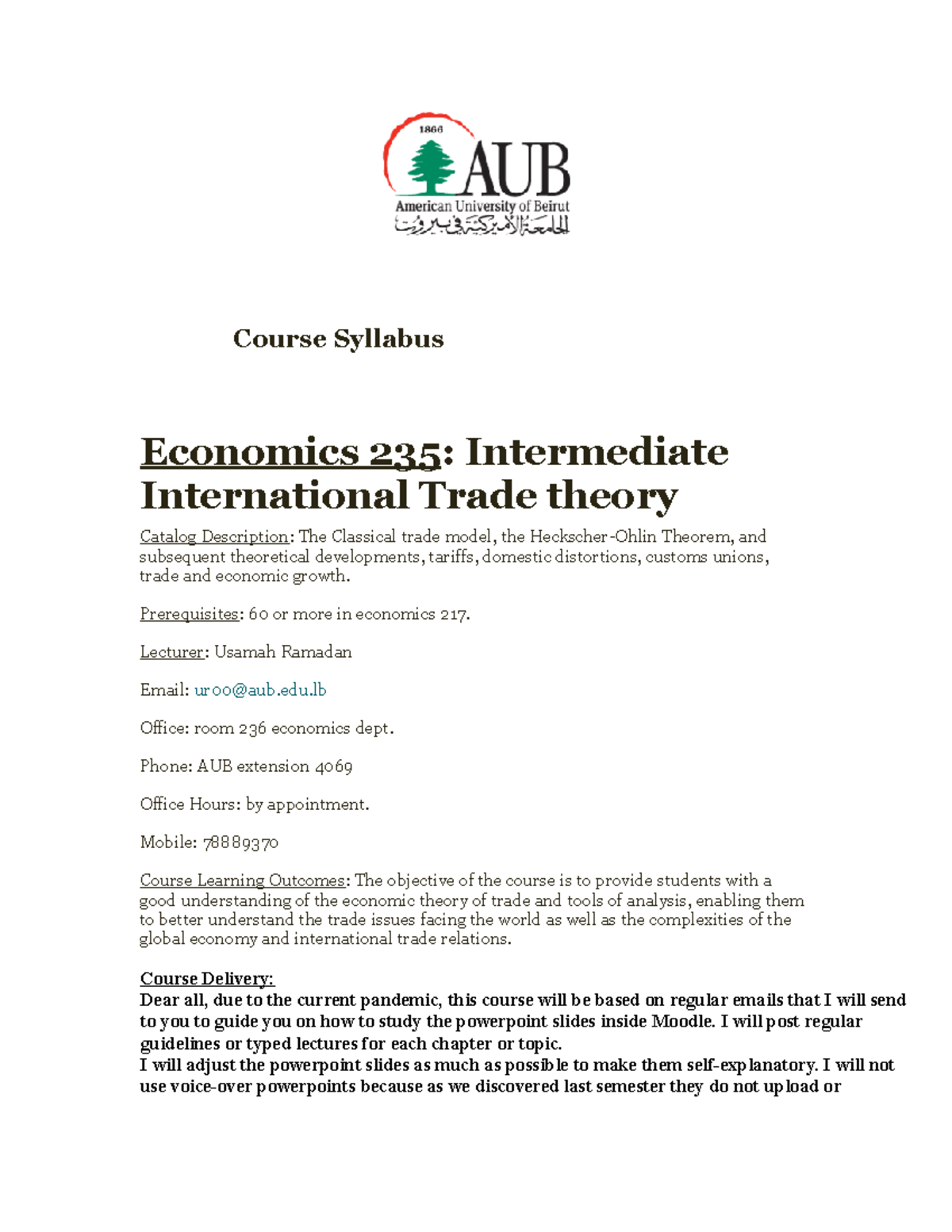 Syllabus Fall 20-21 - Course Syllabus Economics 235: Intermediate ...