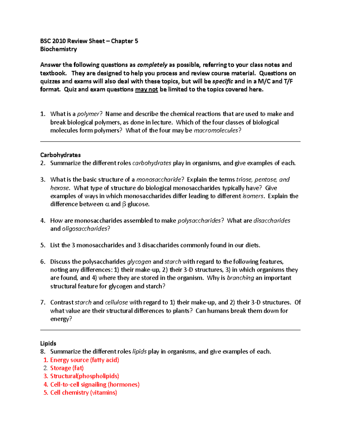 Exam2 complete Chapter 5 Spring 2018 - BSC 2010 Review Sheet – Chapter ...