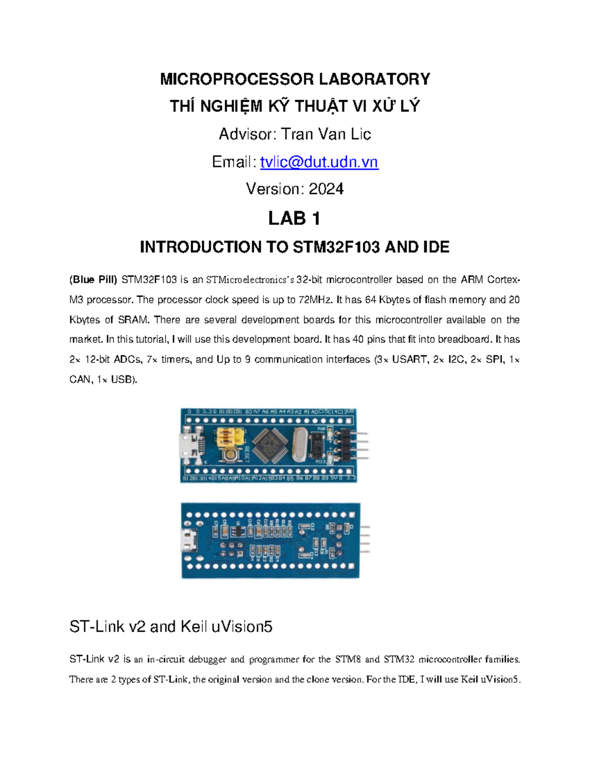 STM32Lab Version 2024 1 - MICROPROCESSOR LABORATORY THÍ NGHIỆM KỸ THUẬT ...