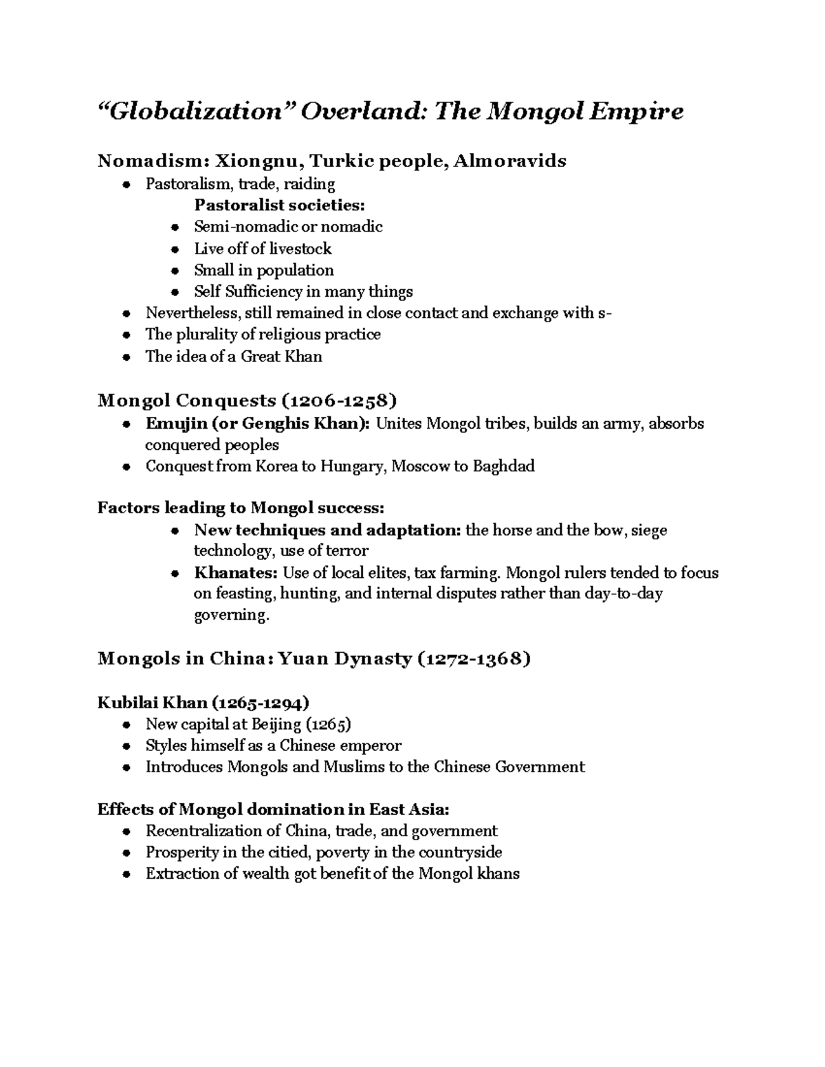 HIST 1011 - Week 1 The Mongol Empire - “Globalization” Overland: The ...
