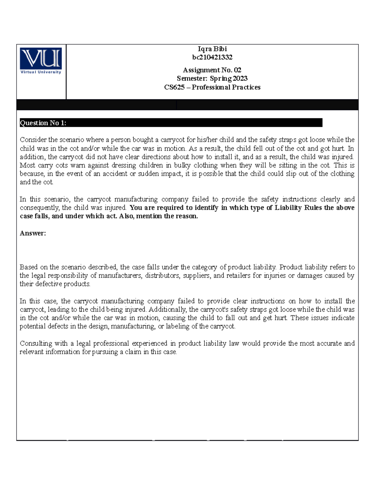 Iqra bibi prof Spring 2023 CS625 2 - Software Engineering - VU - Studocu