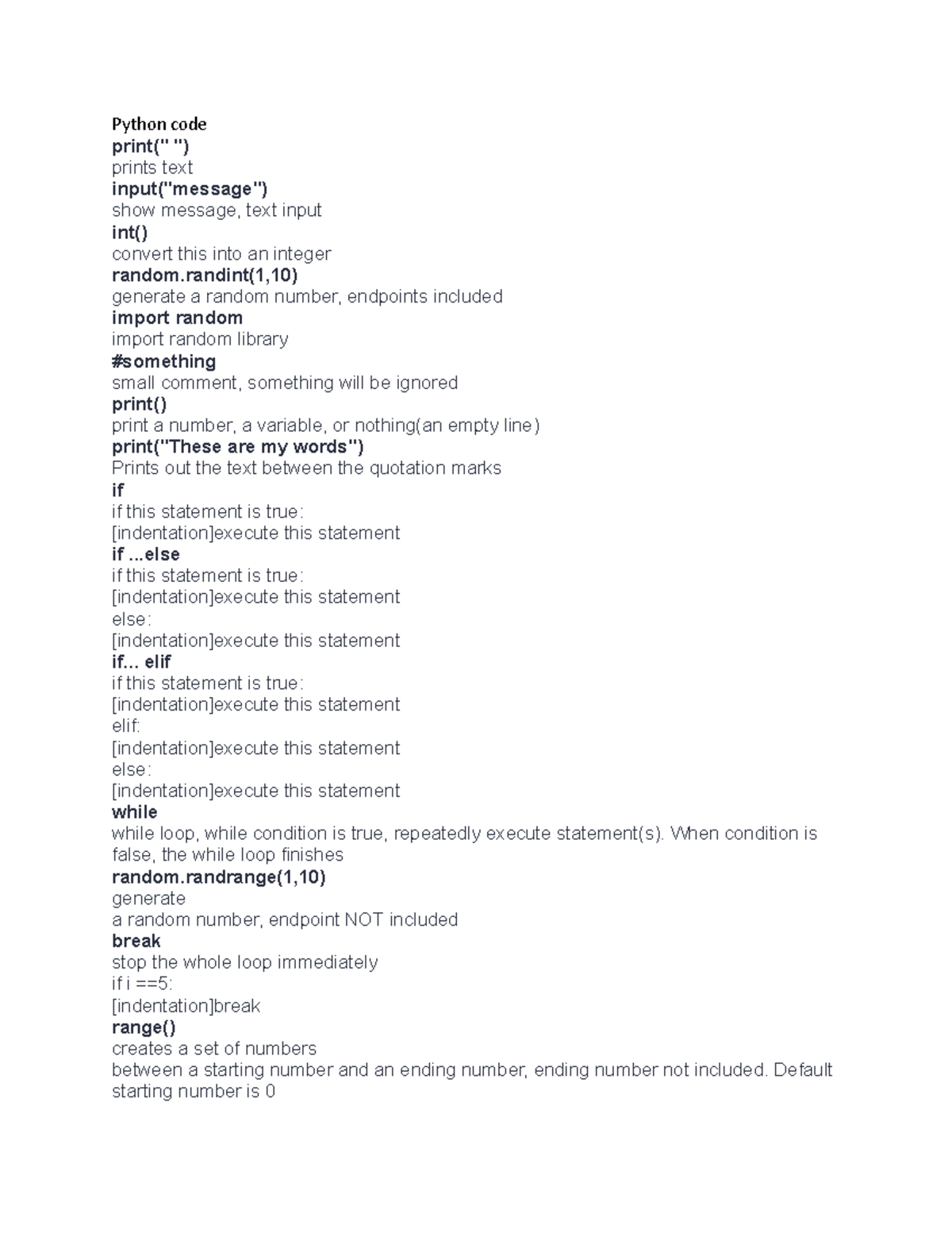 Python code - Python code print(" ") prints text input("message") show ...