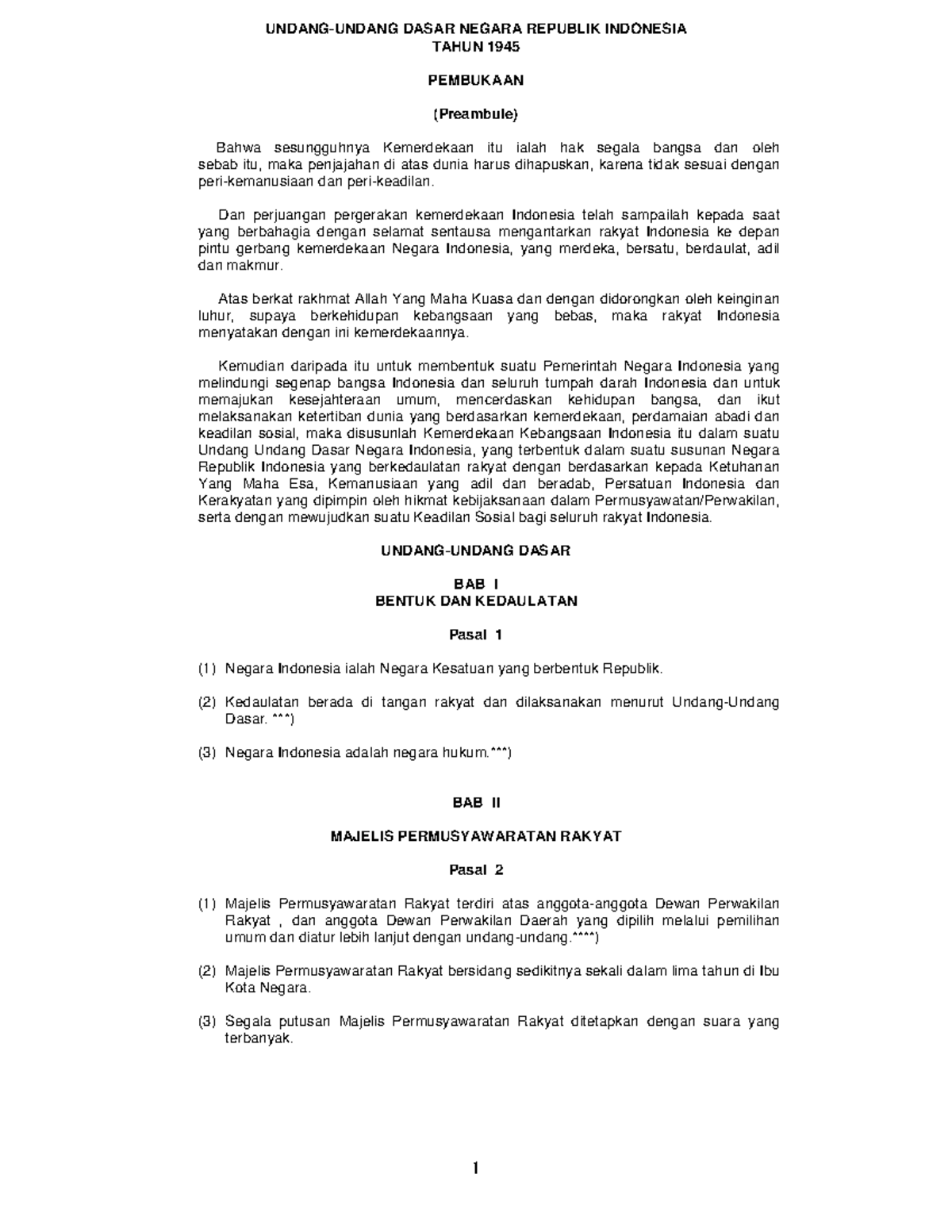 UUD 1945 of Indonesia - UNDANG-UNDANG DASAR NEGARA REPUBLIK INDONESIA ...