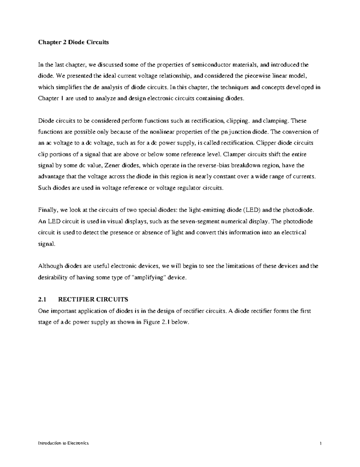 Summary important topics electronic circuits - Chapter 2 Diode Circuits In the last chapter, we ...