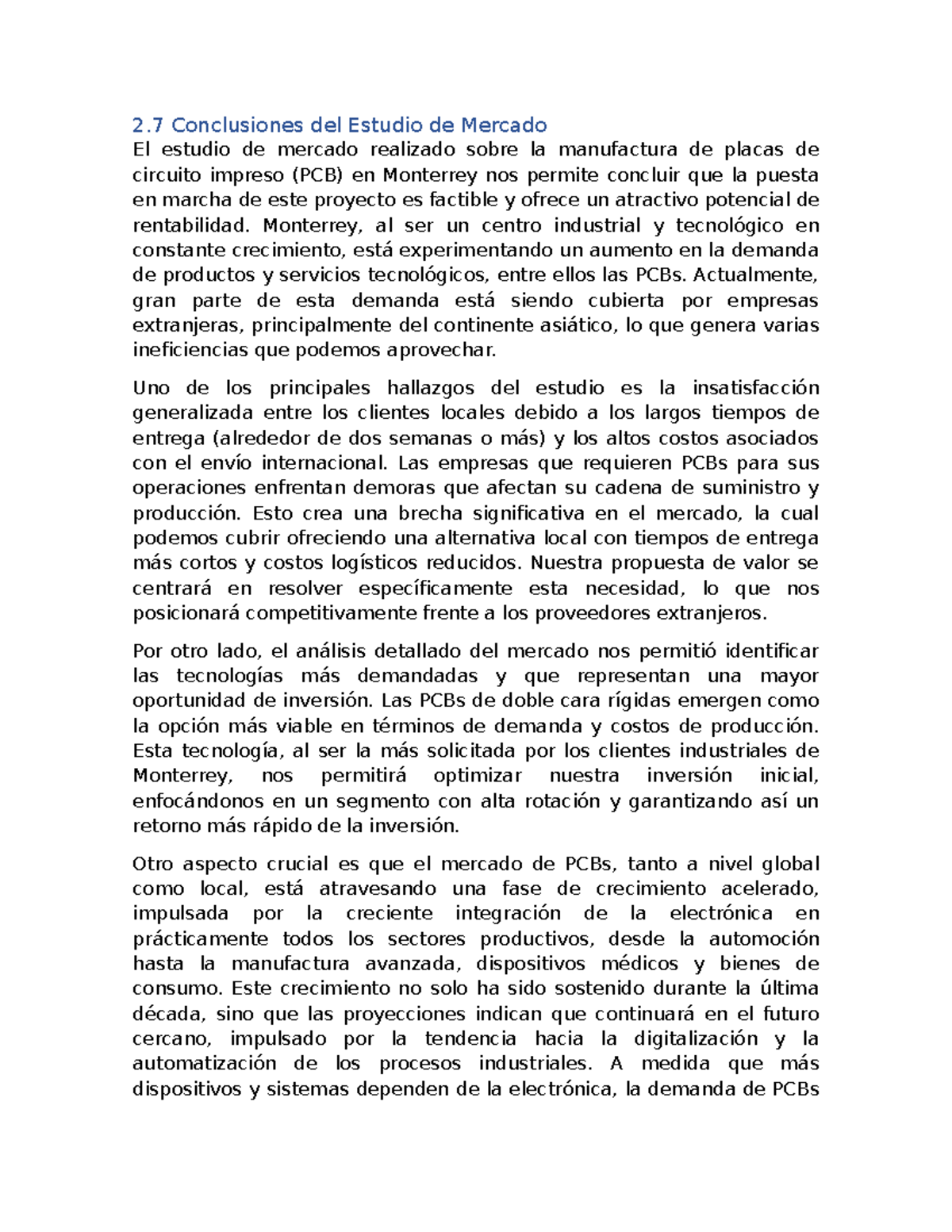 Conclusiones Estudio de Mercado - 2 Conclusiones del Estudio de Mercado ...