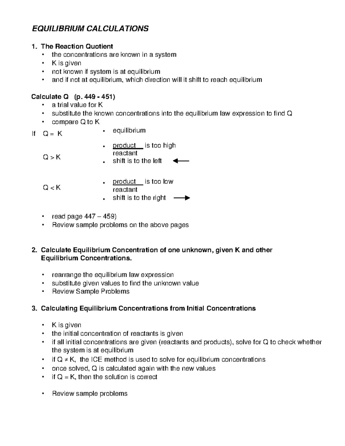 Equilibrium Calculations LMS - EQUILIBRIUM CALCULATIONS The Reaction ...
