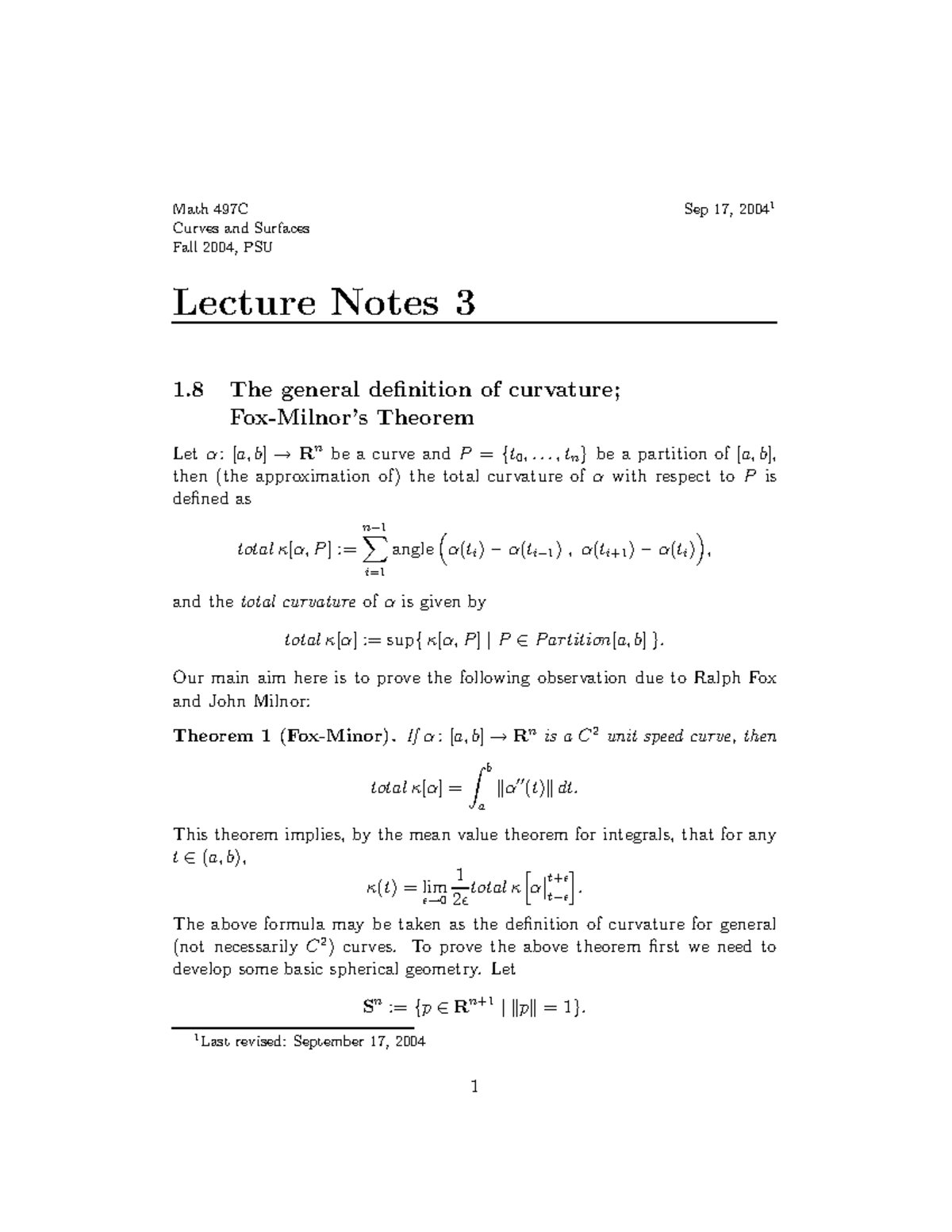 Summary - The general definition of curvature fox-milnor's theorem ...