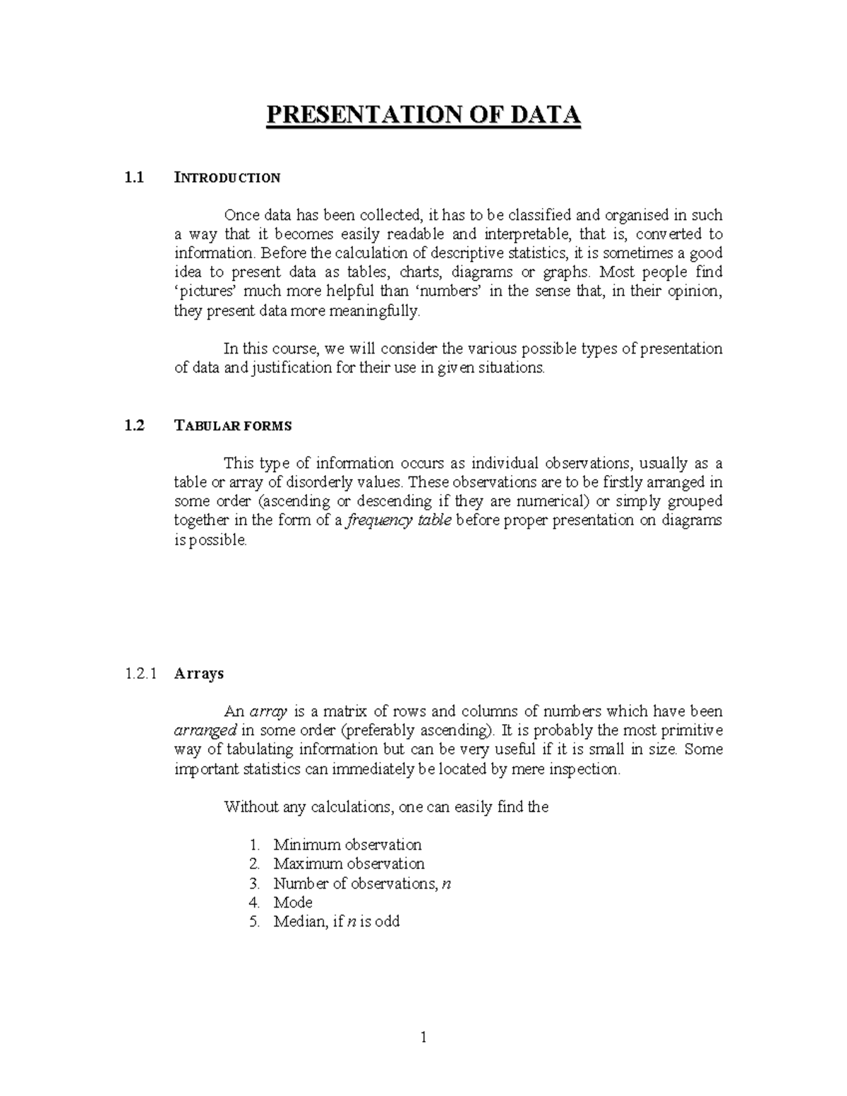 Presentation of data - Values and Tables - PPRREESSEENNTTAATTIIOONN ...