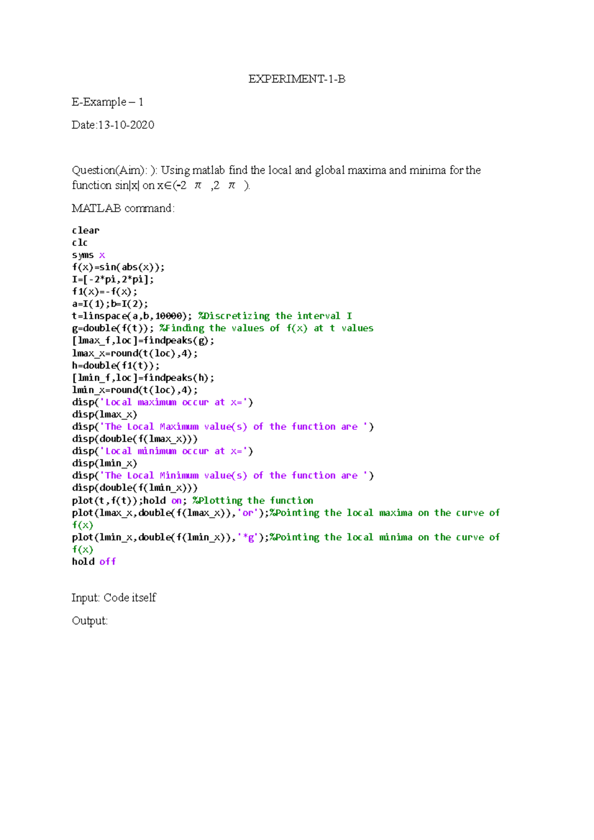 Exp 1 B Calculus for Engineers - EXPERIMENT-1-B E-Example – 1 Date:13 ...
