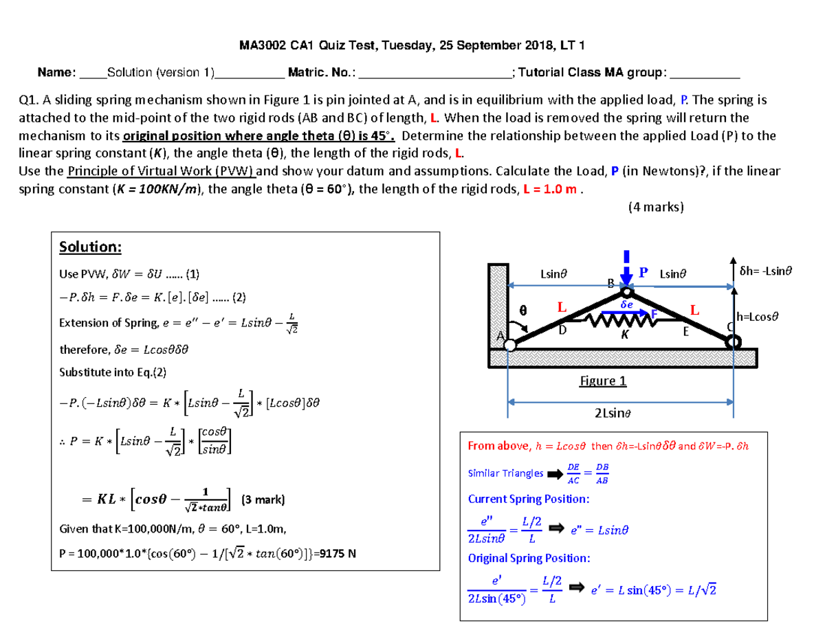 Solution 2018 MA3002 CA Quiz Test Ver1 - MA3002 CA1 Quiz Test, Tuesday ...
