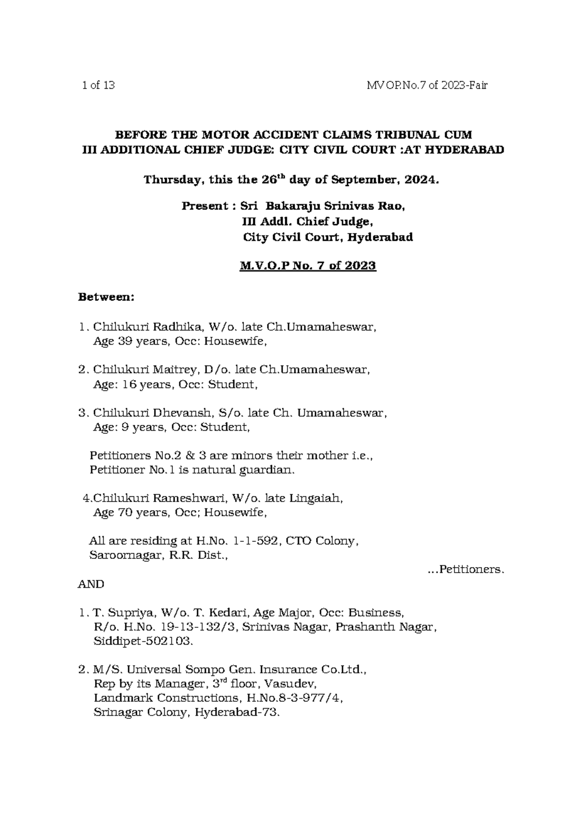 Accident CASE - judgement copy - BEFORE THE MOTOR ACCIDENT CLAIMS ...