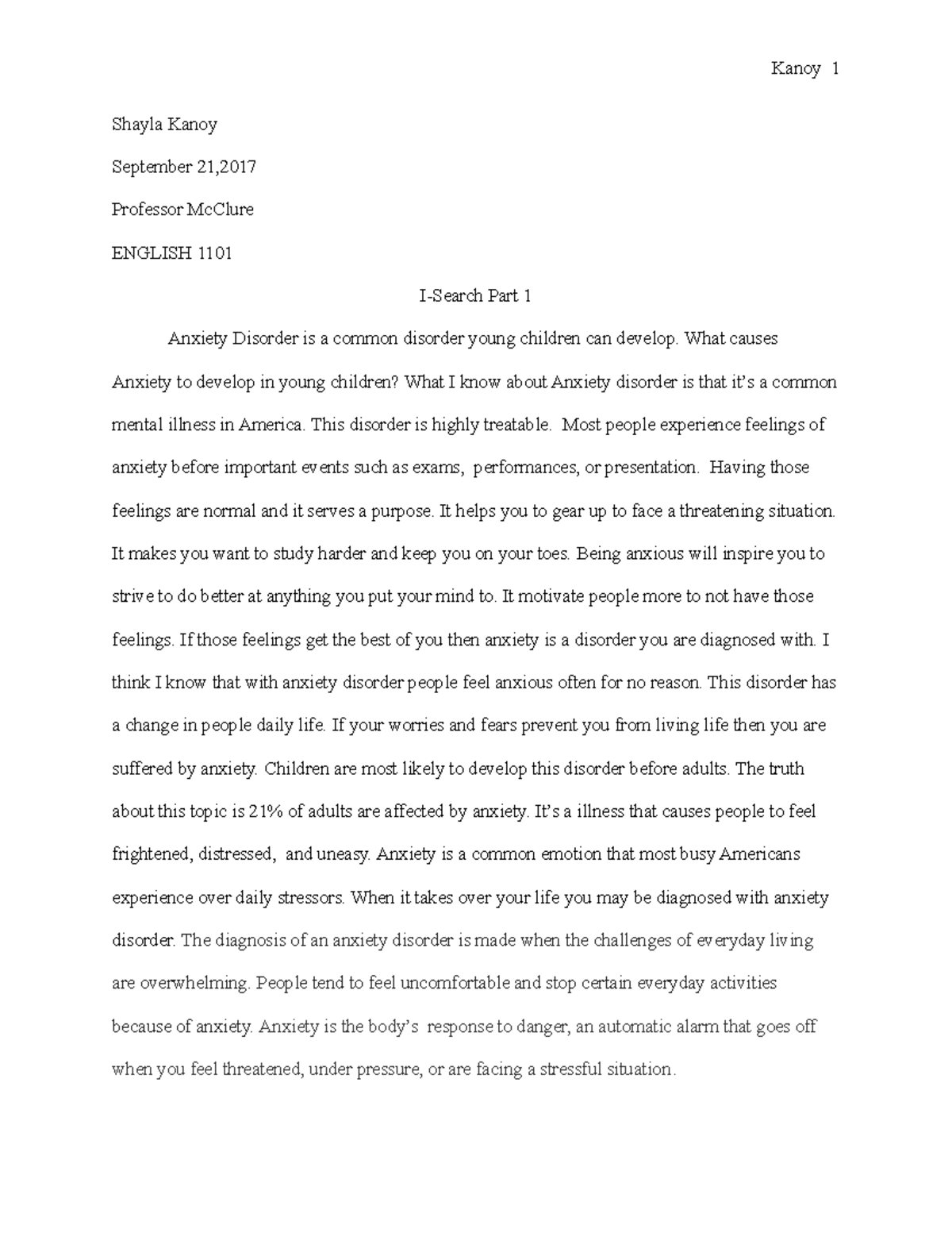 ISearch Project - Shayla Kanoy September 21, Professor McClure ENGLISH ...