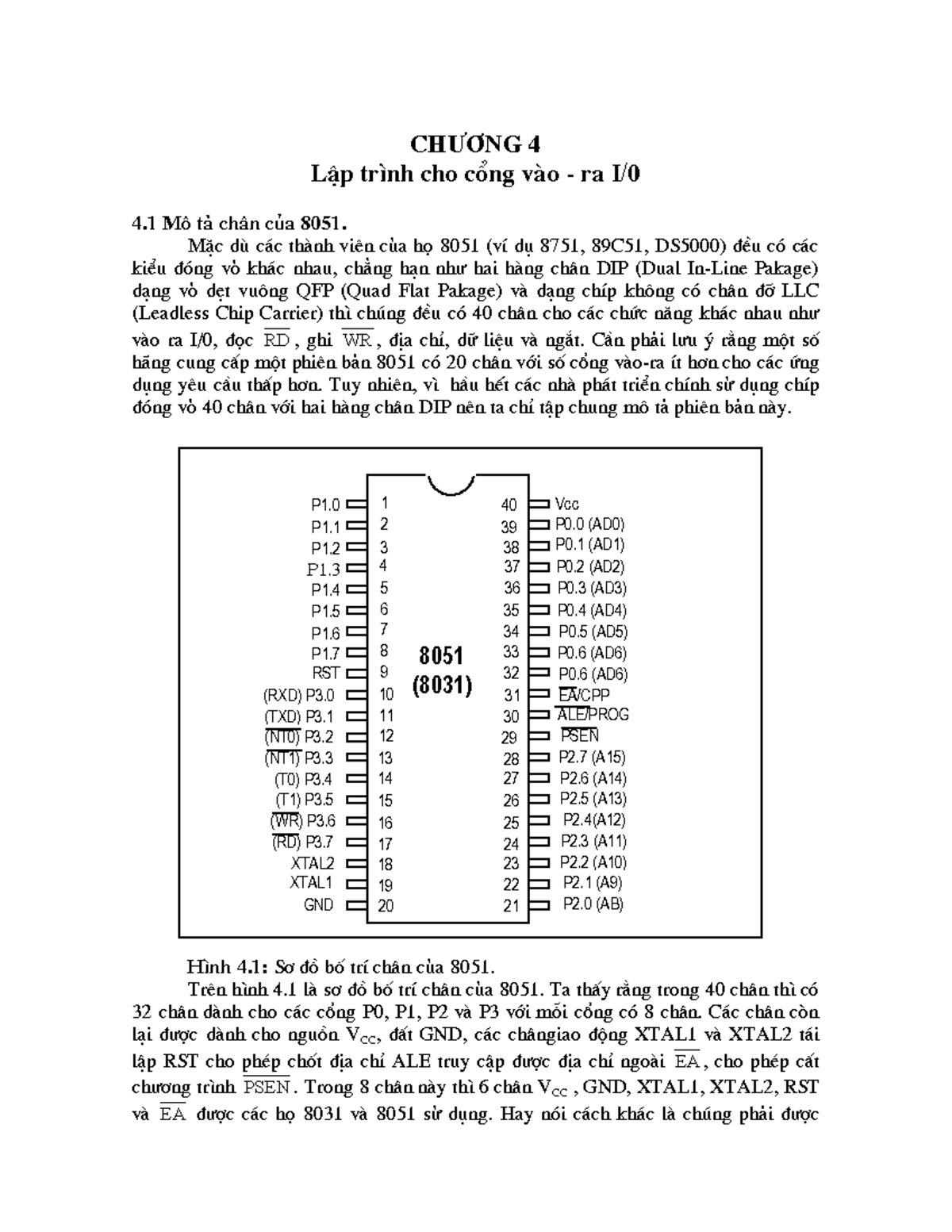 P4 - Tài liệu vi điều khiển C và 8051 - ch ¬ng 4 LËp tr×nh cho cæng vμo - ra I/ 4 M« t¶ ch©n cña ...